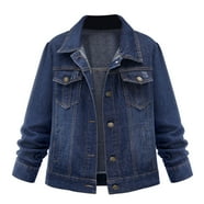 Levmjia Denim Jackets for Women Clearance Plus Size Women Denim Jacket Long Sleeve Slimming ...