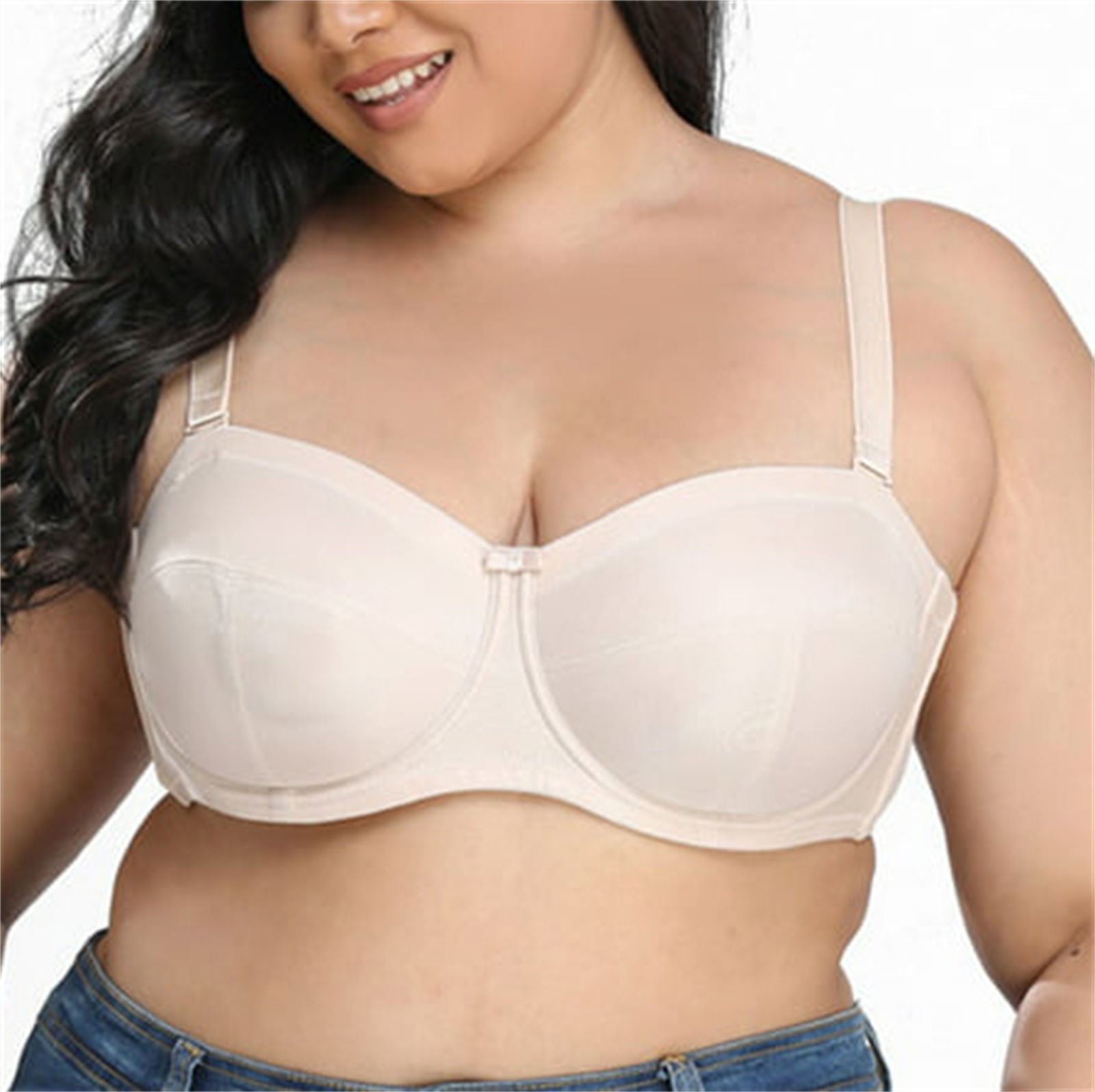 Mnjin Women's Strapless Bra Full Figure Lightly Lined Smoothing Wireless Bra Bandeau Seamless ...