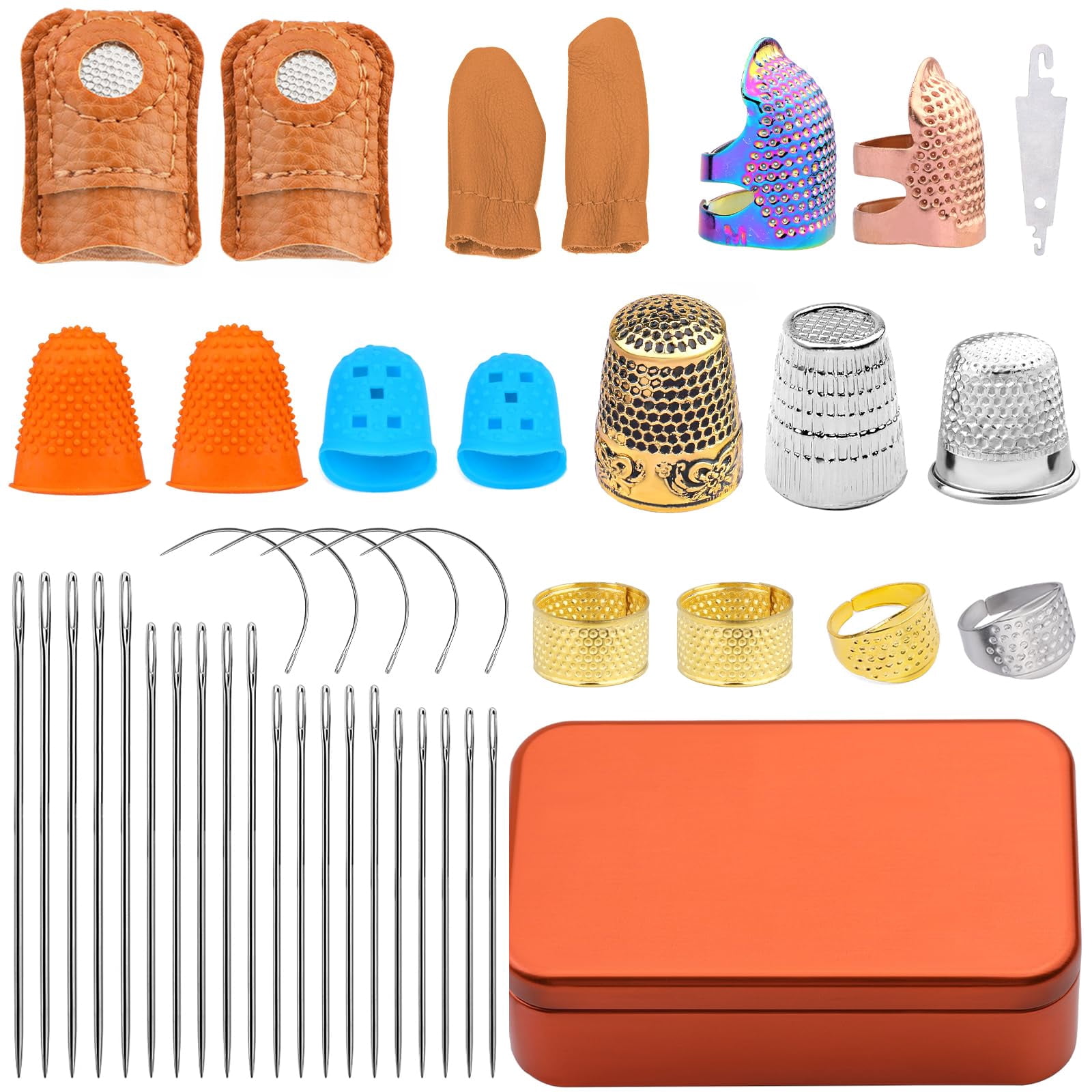 Mnuizu Sewing Thimble Set with Storage Box - Includes Sewing Big Eye ...