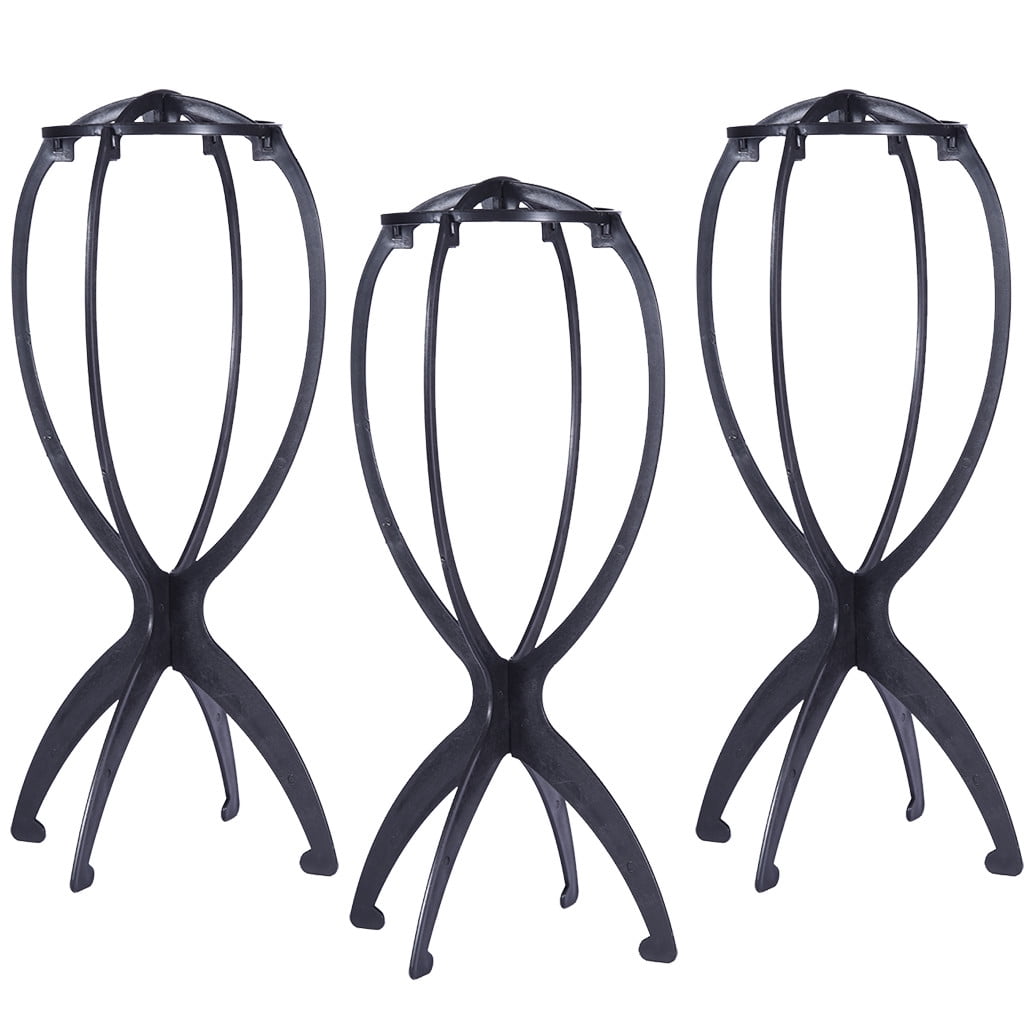 Mnycxen 3 Pack Black Short Wig Stands Durable Portable Detachable Wig ...