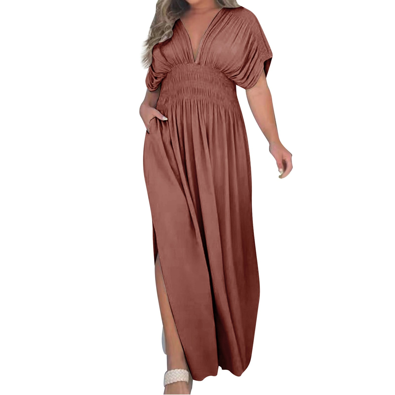 Mnyotv Cute Dress Women Sexy Slit V Neck Maxi Long Dress Effortless ...