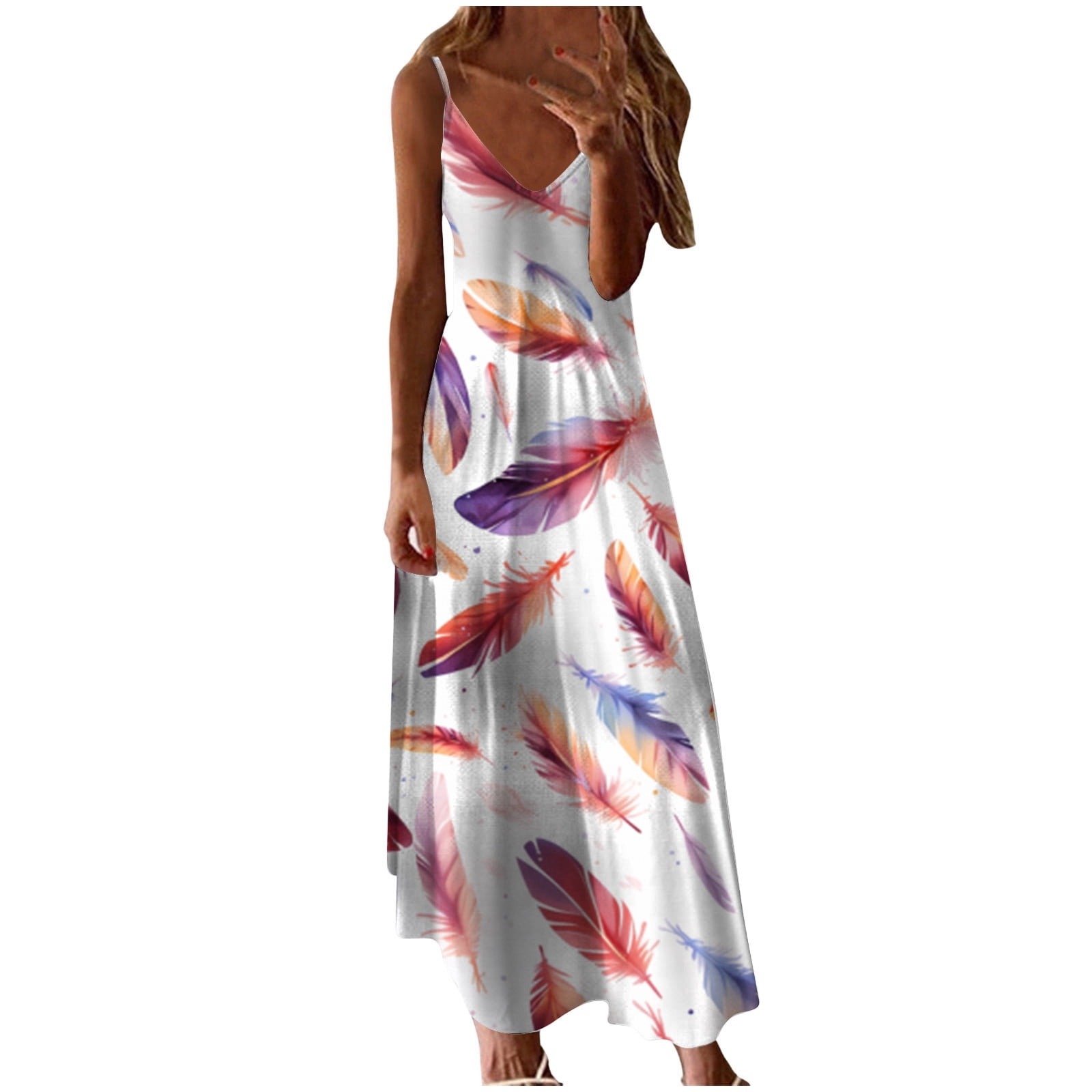 Mnyotv Cute Dress Women's Sexy And Fashionable V Neck Feather Print ...