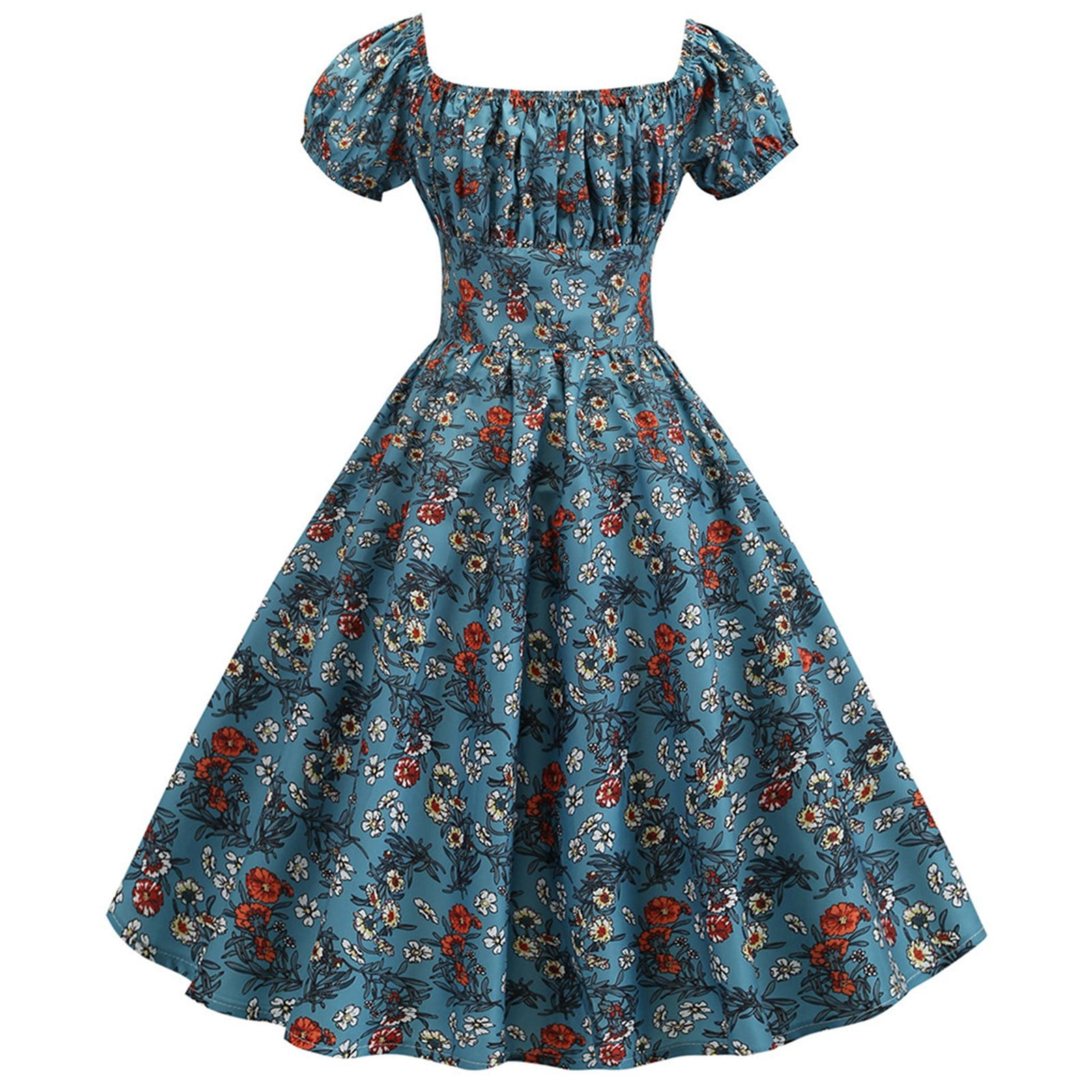 Mnyotv Dresses for Women Women Vintage 1950s Retro Short Sleeve Print ...