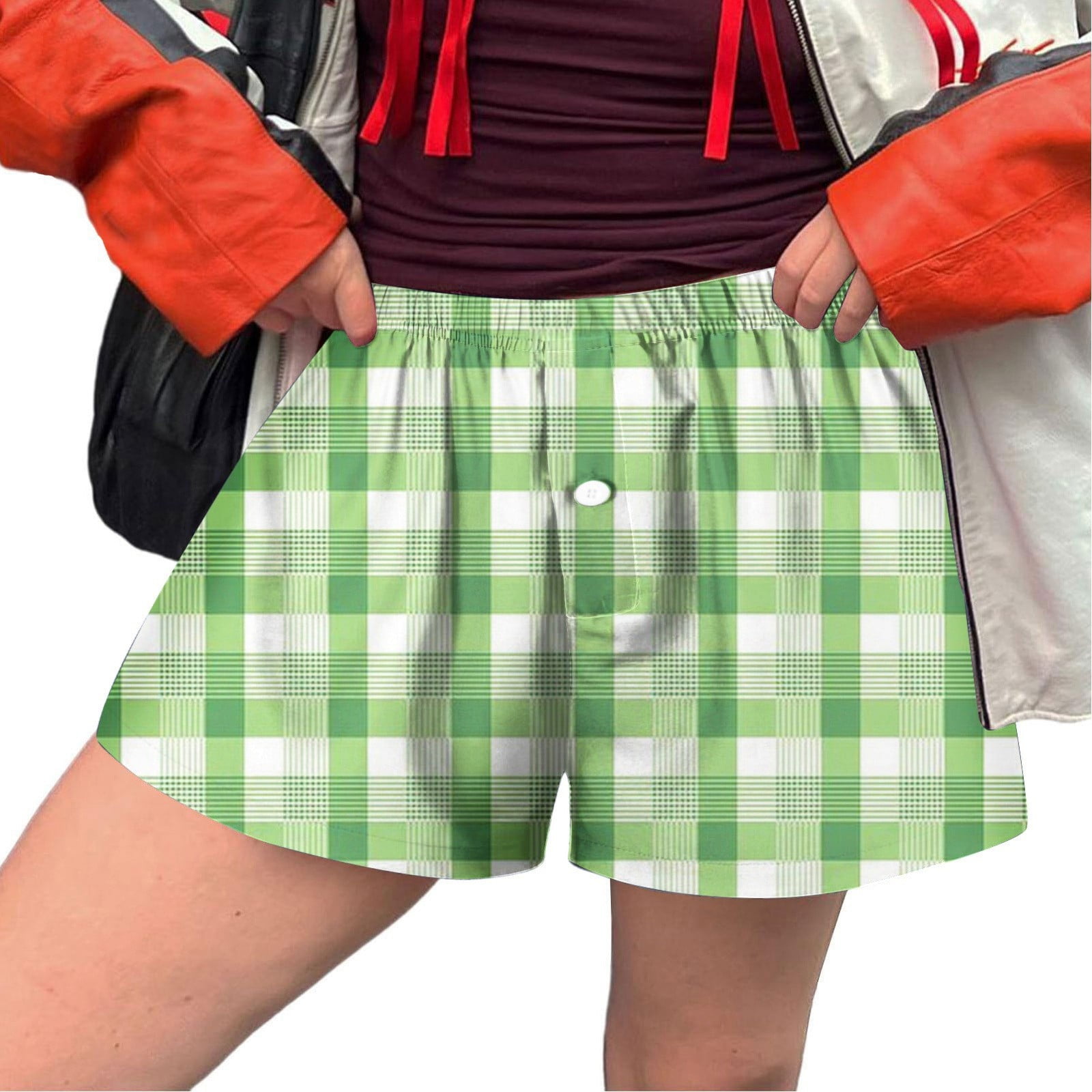 Mnyotv Shorts Womans Womens Casual Plaid Printed Button Front Loose Shorts Pajama Shorts Spicy