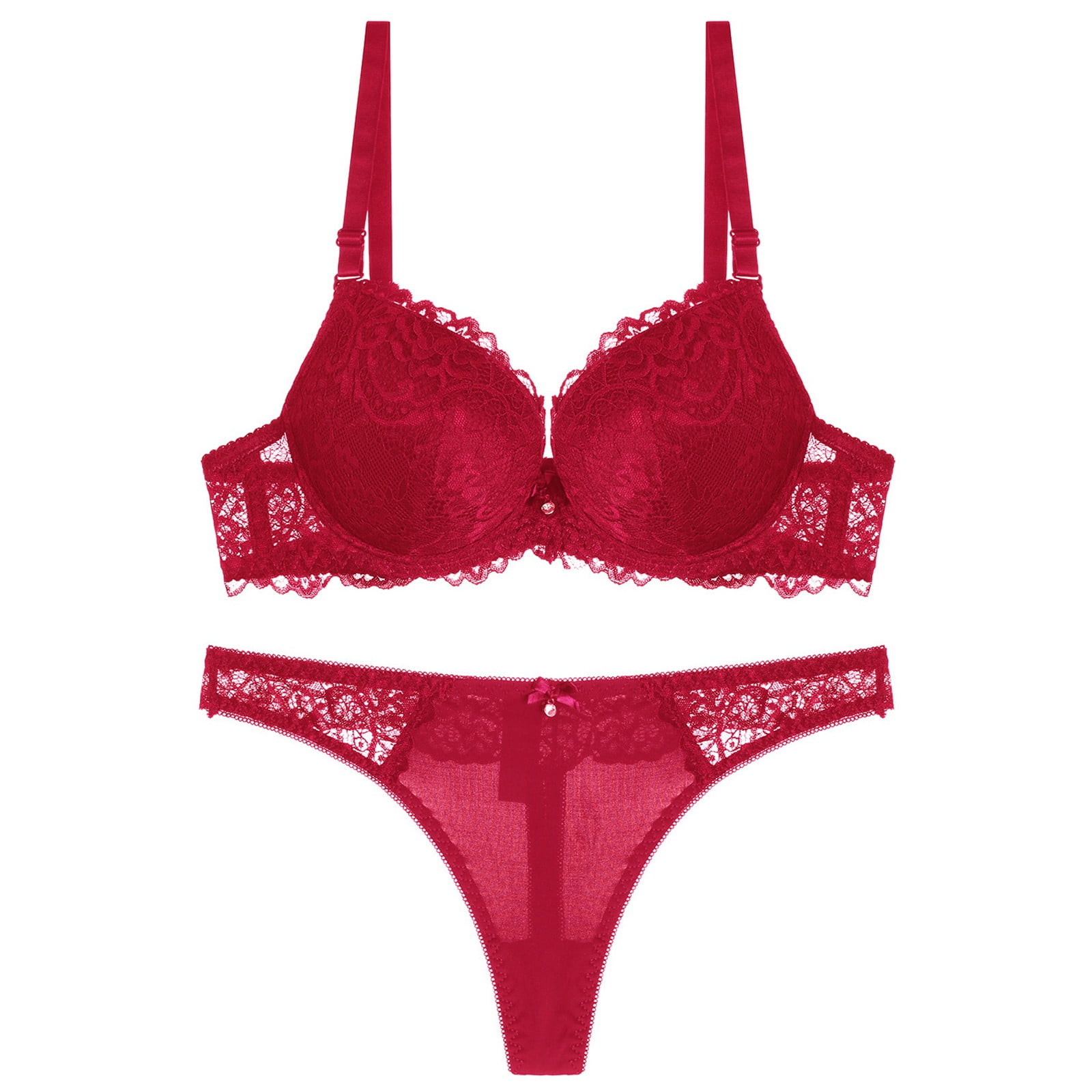 Mnyotv Underwear Set Lace Pajama Set for Women with Robe Women's Solid ...