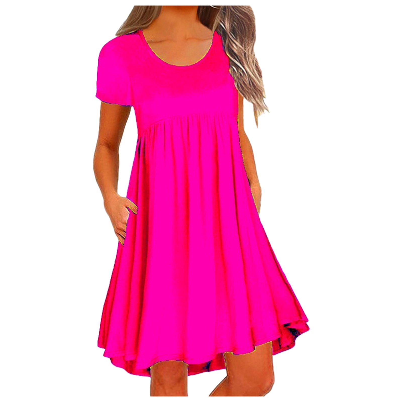 Mnyotv Women Beach Dresses Women's Summer Sleeveless Solid Color Pocket ...