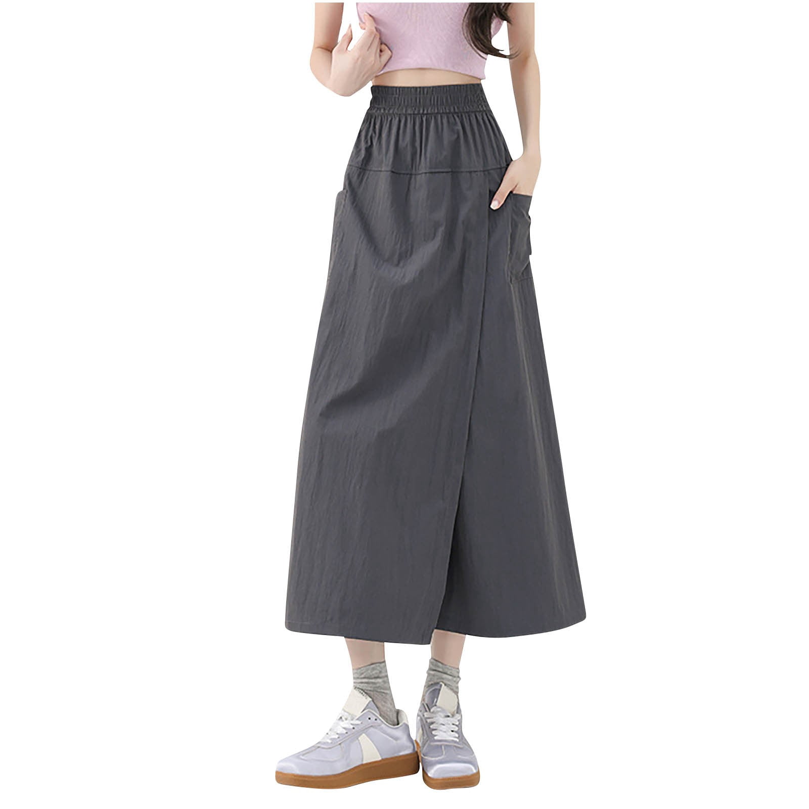 Mnyycxen Women Chiffon Wide Leg Pant Skirt Casual Straight Pants Skirt ...