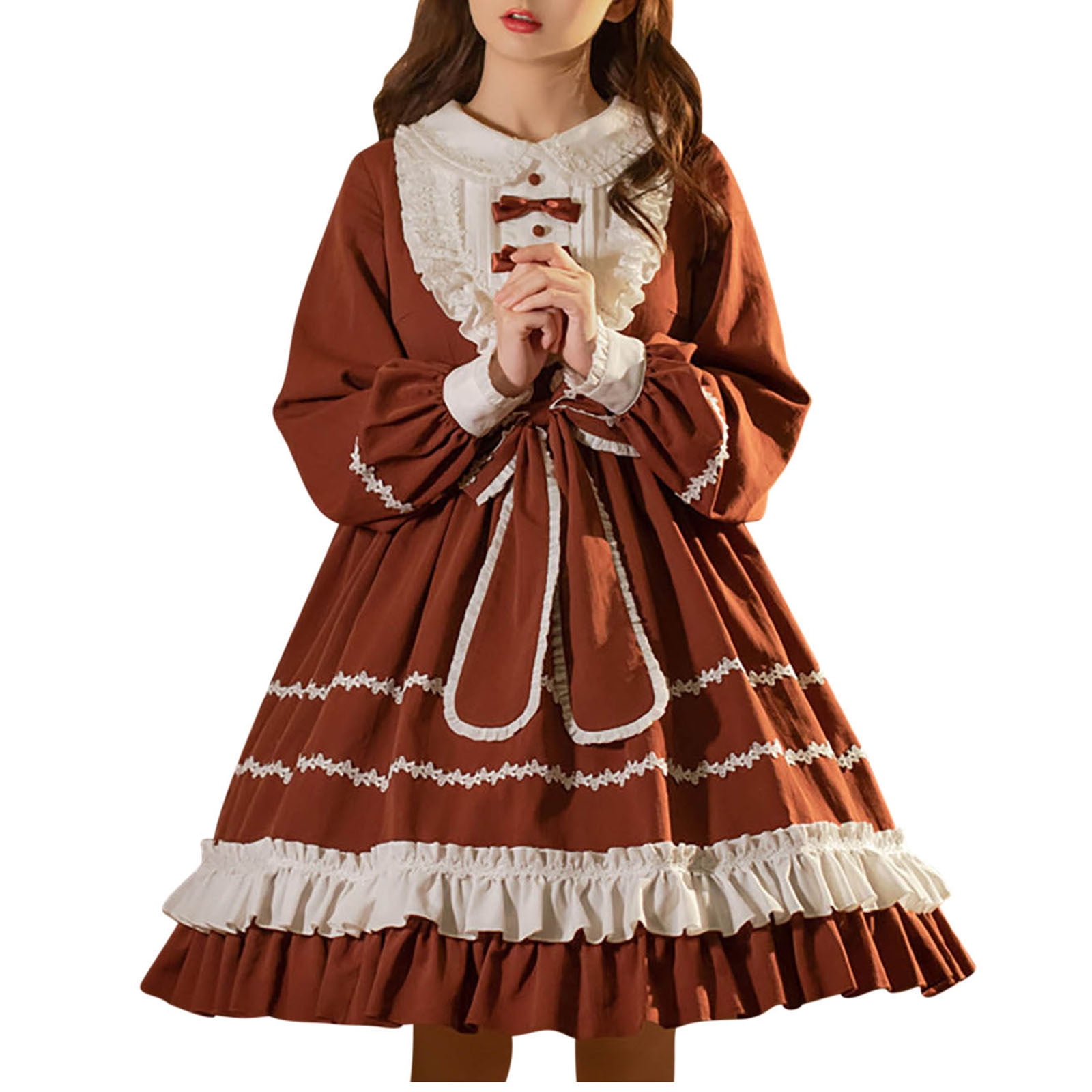Mnyycxen Women Sweet Lolita Dress Victorian Long Sleeve Princess Dress ...