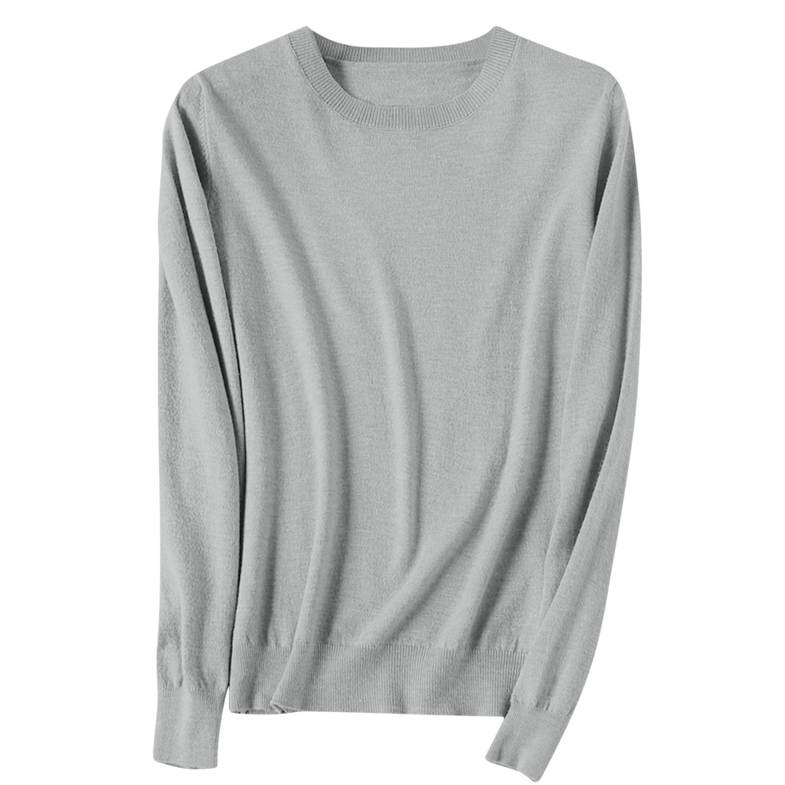 Mnyycxen Women's Cotton Classic-Fit Sweaters Long-Sleeve Crewneck Solid ...