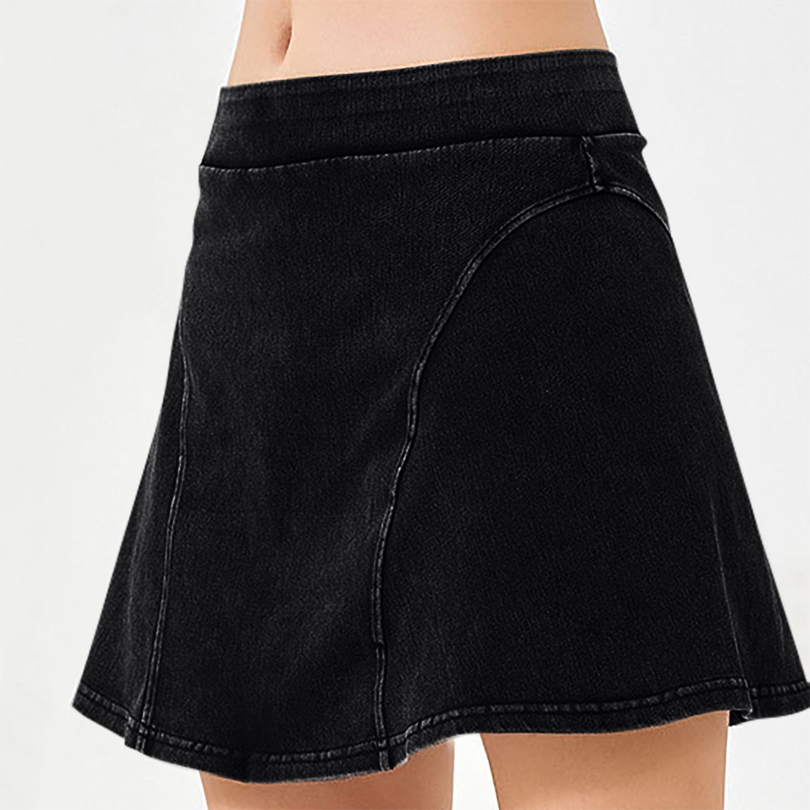 Mnyycxen Women's Stretchy Ruffle Denim Skort Low-Rise A Line Mini ...