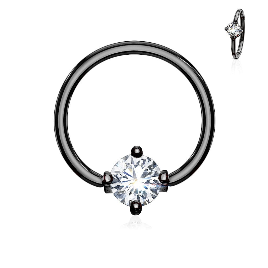 MoBody 16G-14G Round CZ Prong Set Captive Bead Piercing Ring Surgical ...