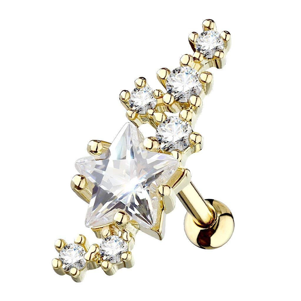 MoBody 16G Lined Cluster CZ Stars Large Star Center Tragus Earring Stud ...