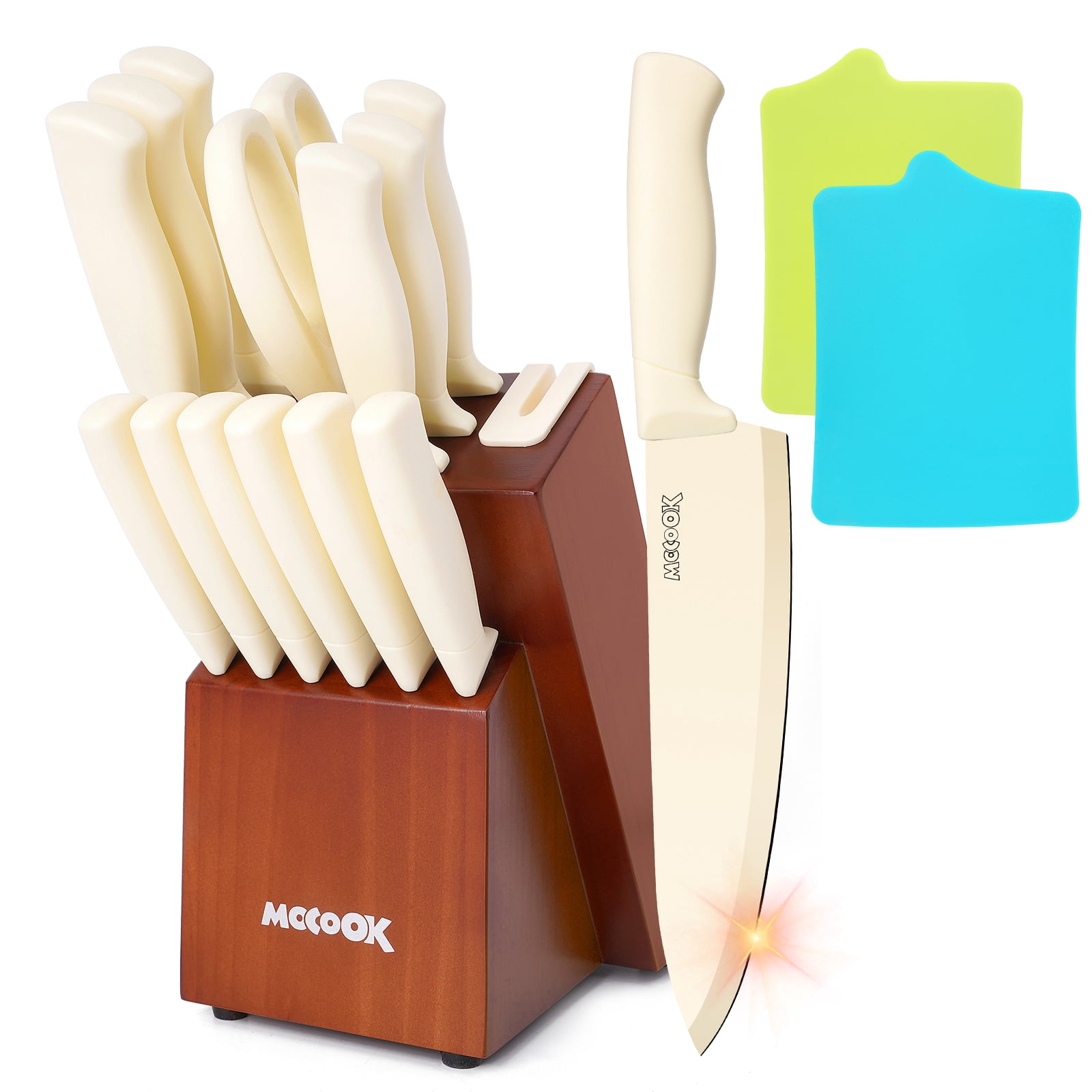 MoCook Kitchen Knife Set, 16 Pcs Knives Block Set with Built-in ...