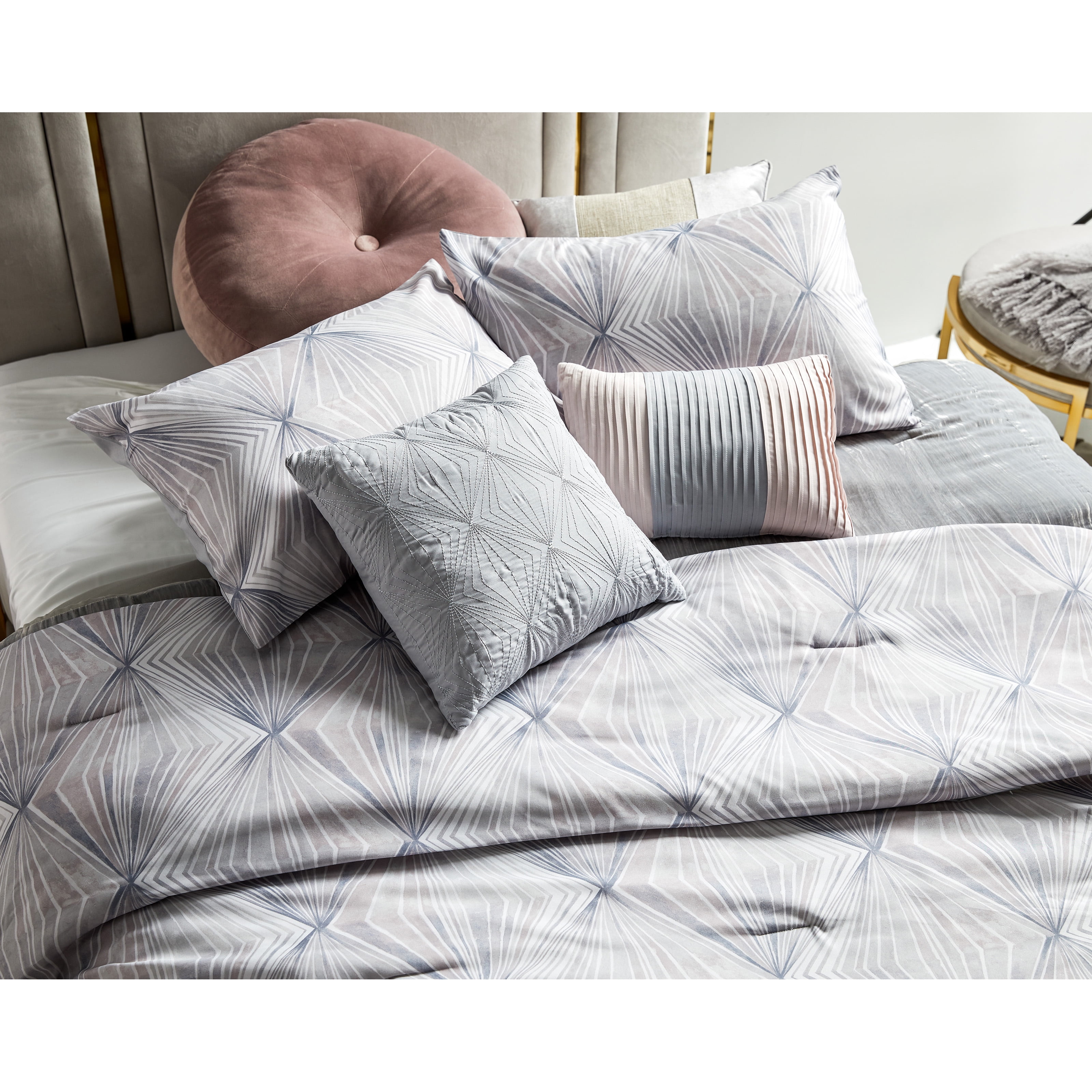 MoDRN Glam 5 Piece Diamond Printed Comforter Set with Embroidered ...