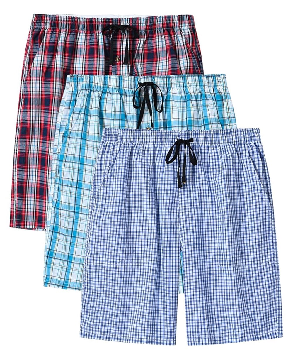 X'soft Men's 3-Pack Cotton Pajama Shorts, Plaid Lounge Sleepwear ...