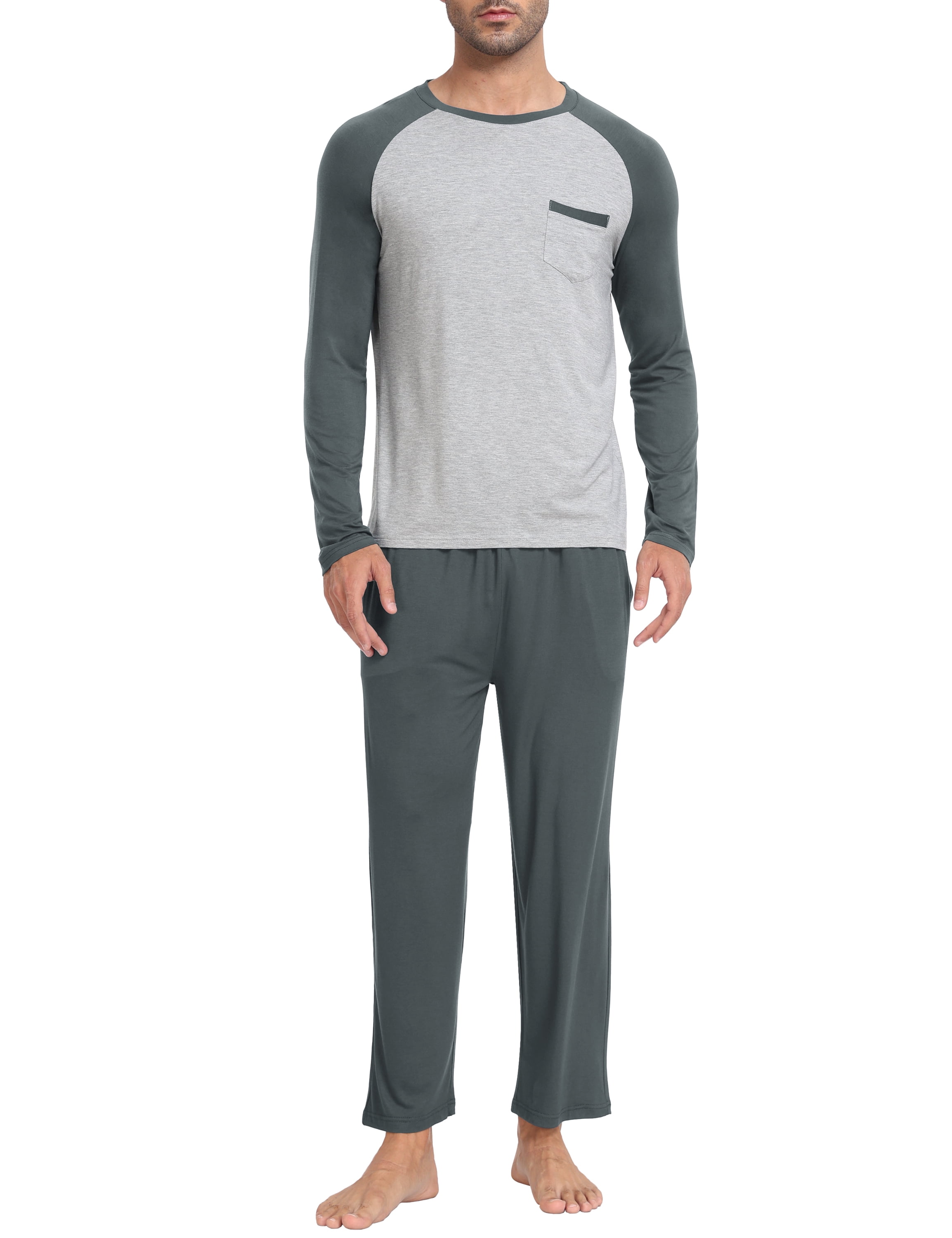 MoFiz Men's Modal Pajamas Set Ultra Soft Sleepwear Long Sleeve Top ...