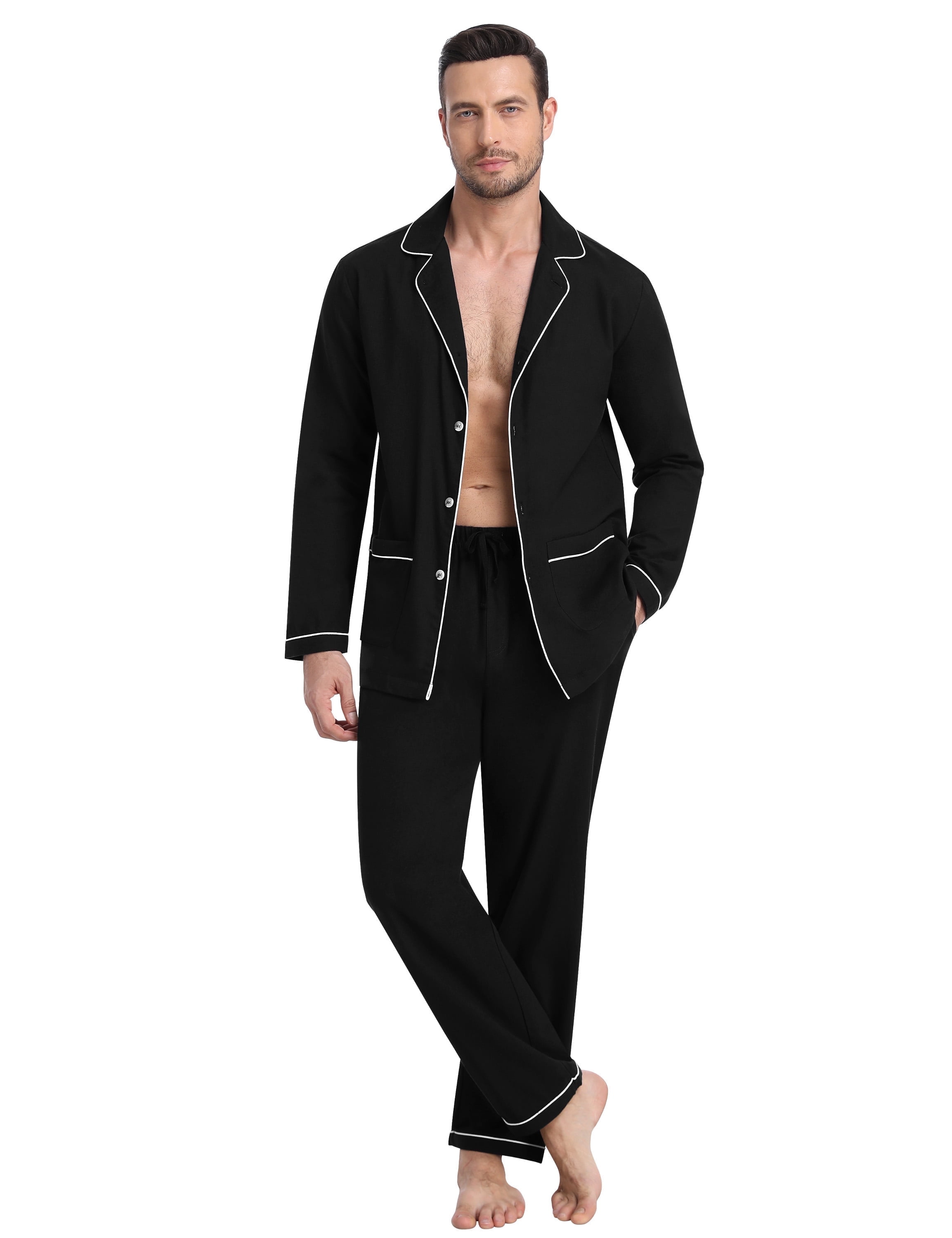 MoFiz Pjs Men's Long Sleeve Top & Pants 100% Cotton Pajama Sets Button ...