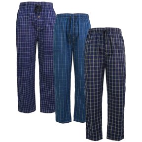 MoFiz Men's 3-Pack Woven Pajama Shorts 100% Cotton Plaid Sleep Lounge ...