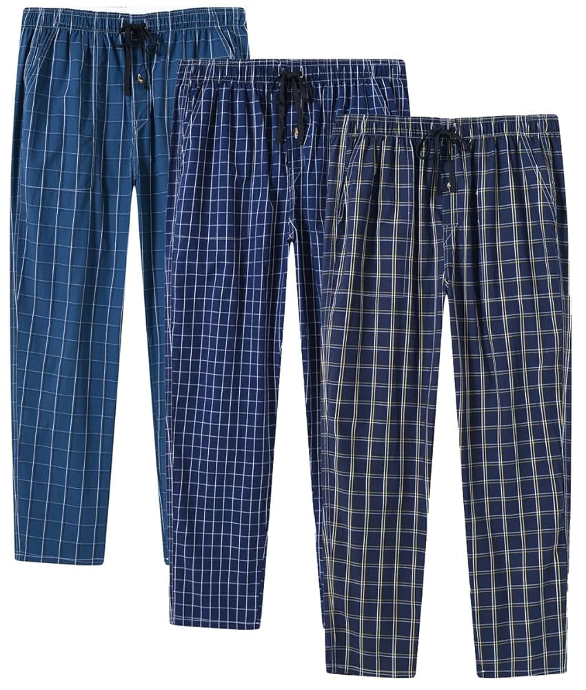 MoFiz Men's Plaid Print Woven Pajama Pants Cotton Lounge Sleepwear 3PACK - Walmart.com