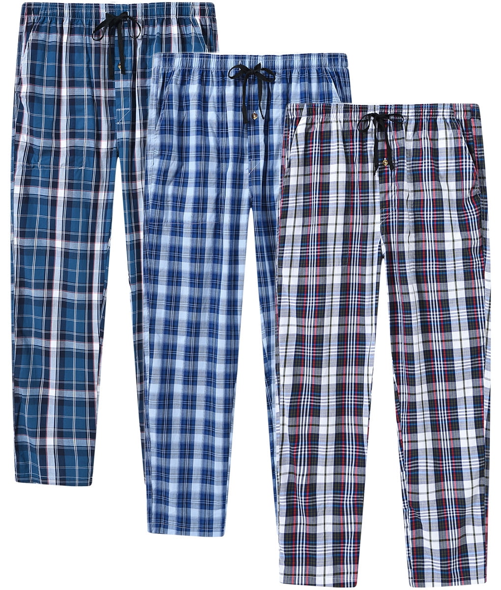 MoFiz Men's Plaid Print Woven Pajama Pants Cotton Lounge Sleepwear 3PACK - Walmart.com