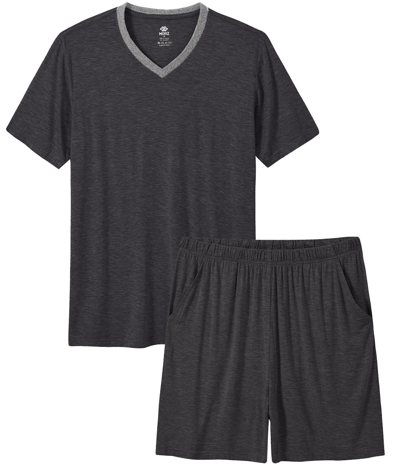 MoFiz Pjs Men's Solid Bamboo Pajamas Set Short Sleeve V-Neck Top and ...