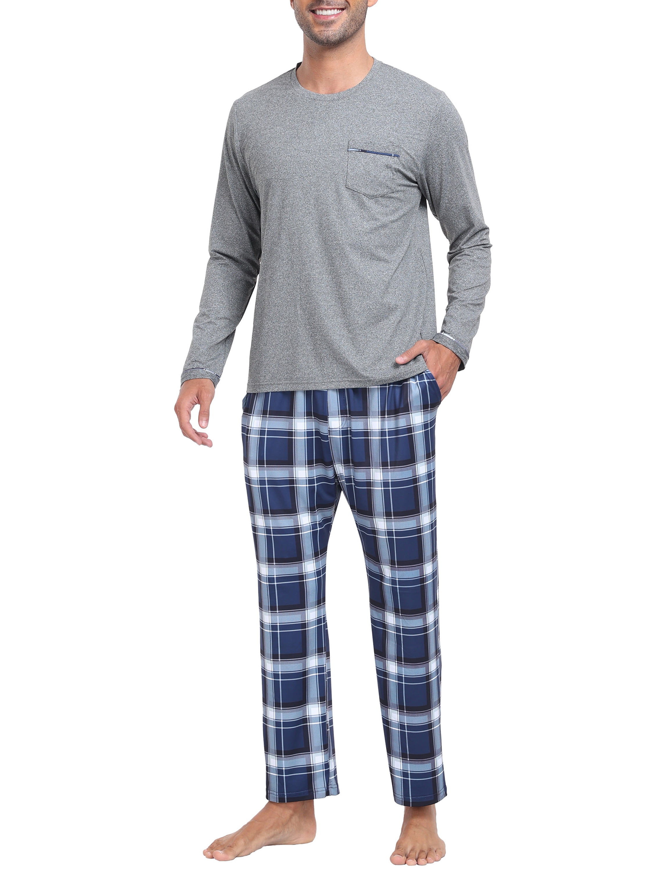 MoFiz Pjs Men's Pajama Sets Long Sleeve Top Checkered Pants Cozy ...