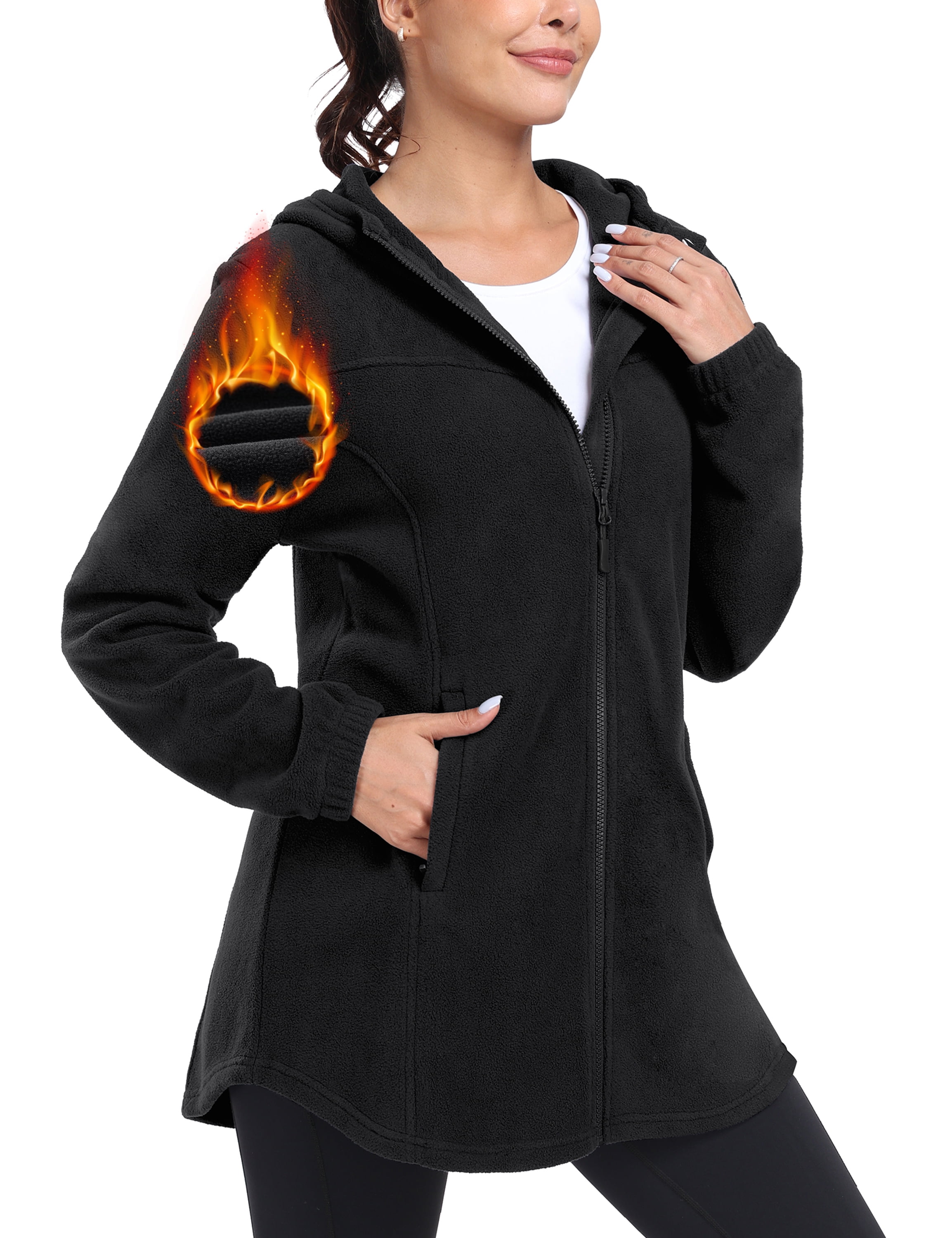 MoFiz US Women's Polar Fleece Hooded Jacket Full Zip Outwear with Pockets - Walmart.com