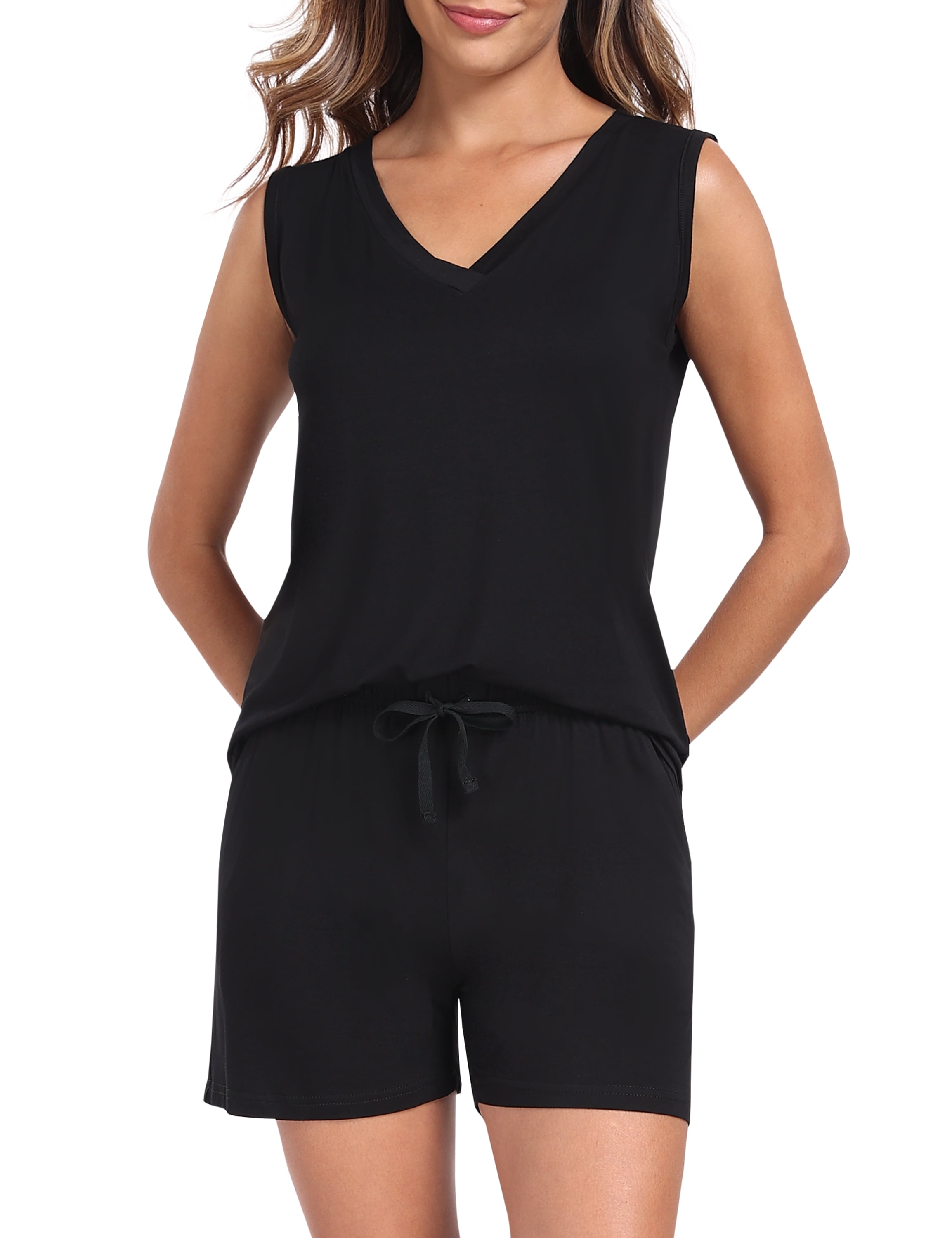 MoFiz Women Solid Color Ultra-Soft V-Neck Sleeveless PJs Cool Sleepwear ...