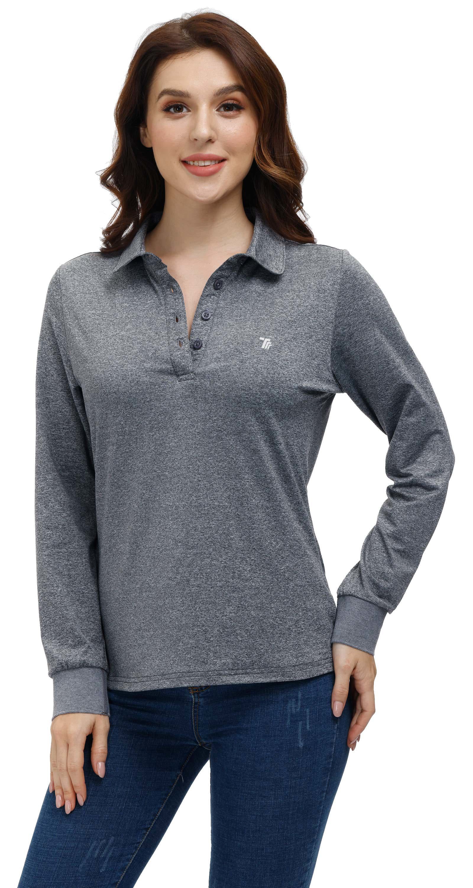 MoFiz Women's Long Sleeve Golf Polo Shirts Quick Drying Casual Workout Tops Shirts Drak gray M ...