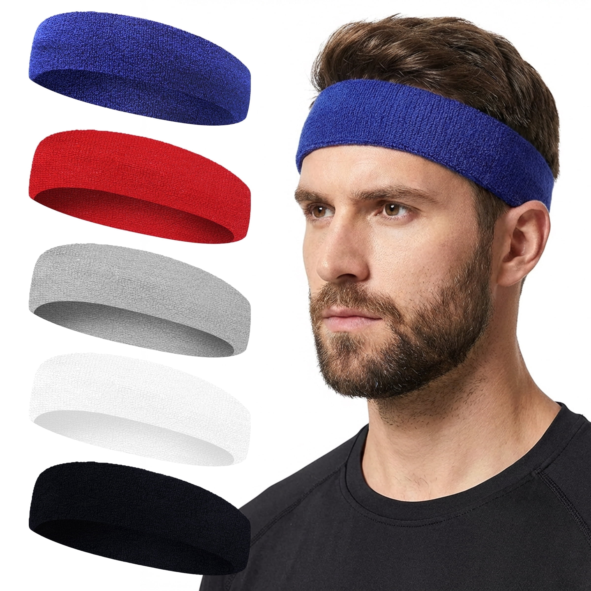 Sweat Band, Workout Headbands for Men & Women, 5-Piece Multicolor No ...