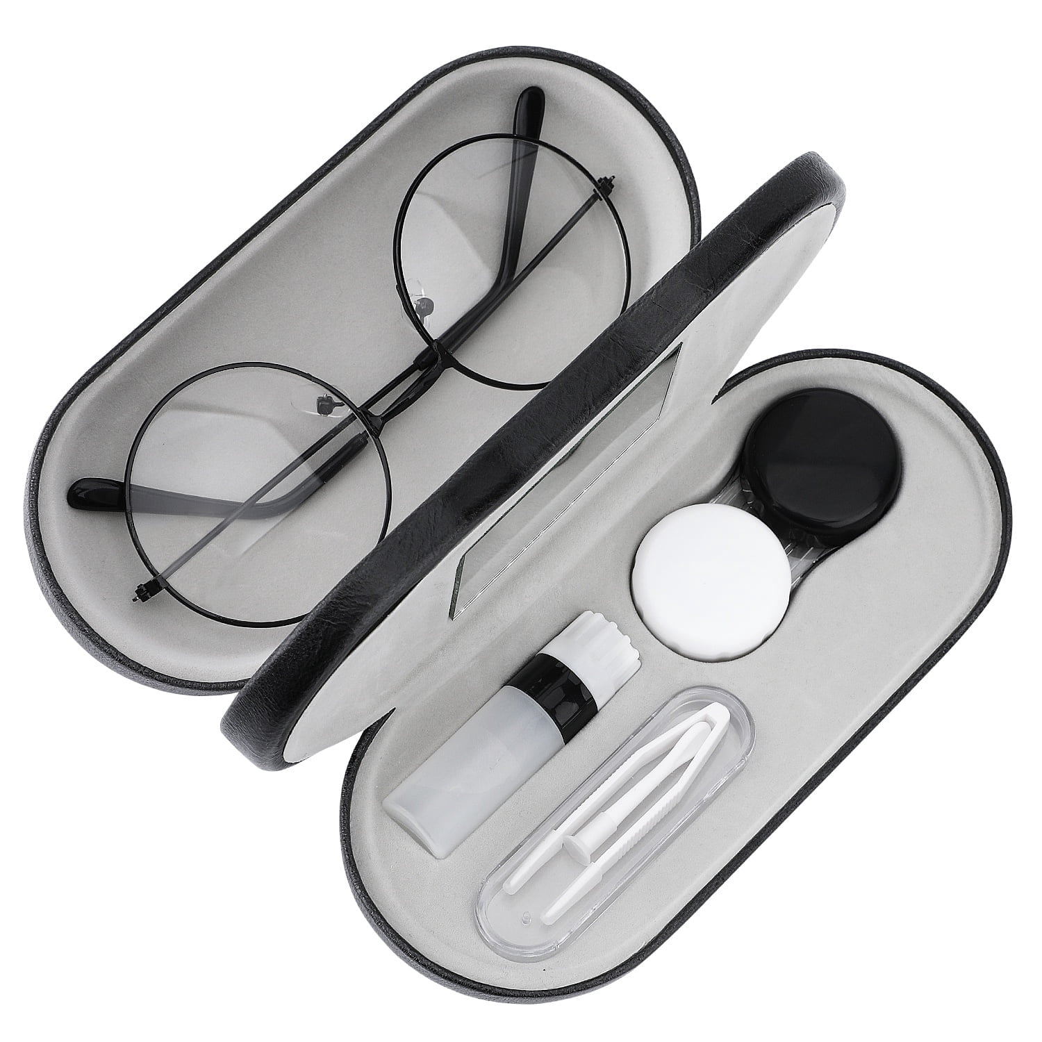 MoKo, Double Eyeglass and Contact Lens Case, Black, Mirror, Tweezers ...