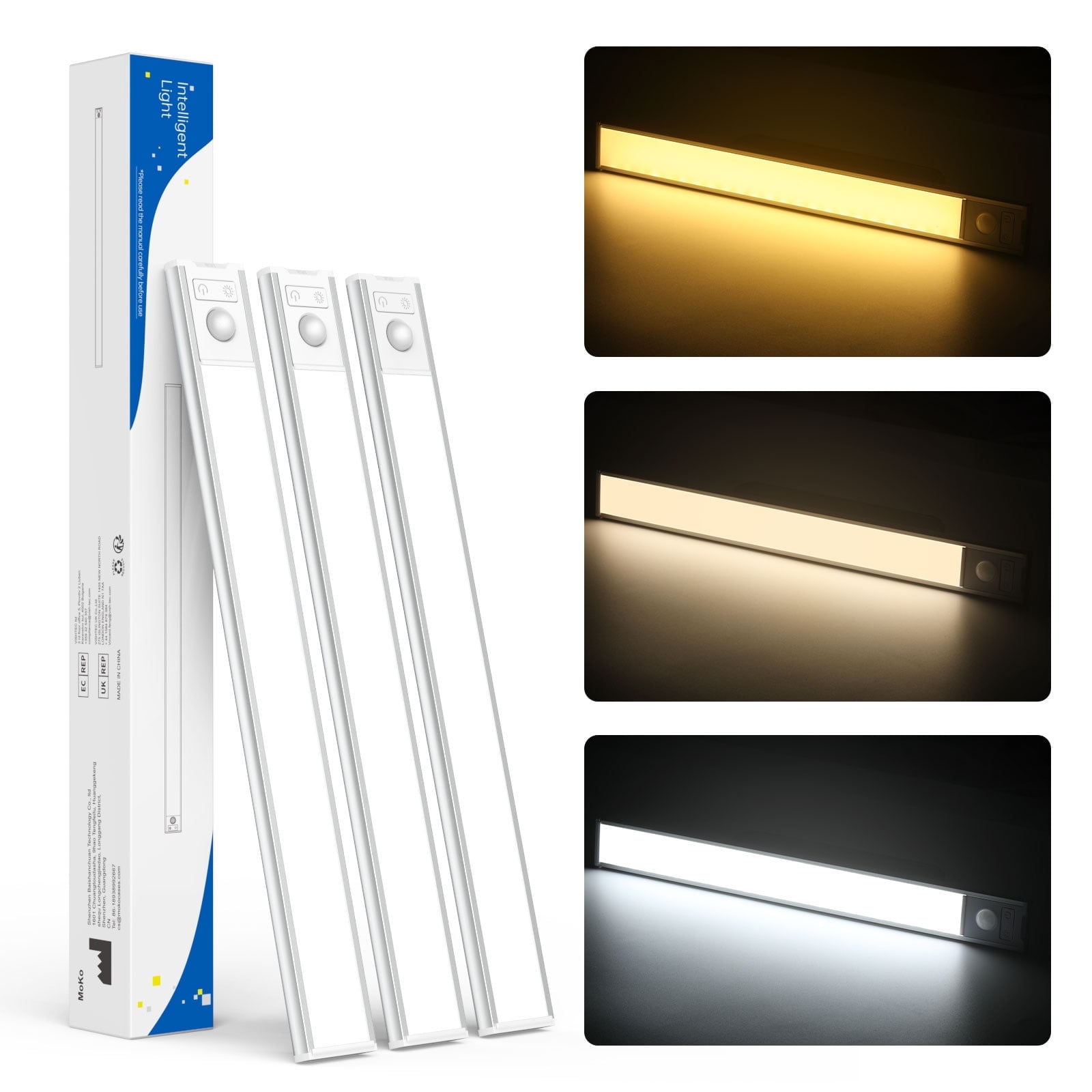 MoKo 3Pack Under Cabinet Lights, 46 LED Rechargeable Motion Sensor ...