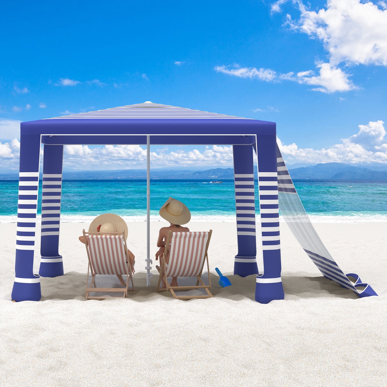 MoKo 8'x 8' Beach Cabana, UPF 50+ Portable Beach Umbrella Canopy Tent ...