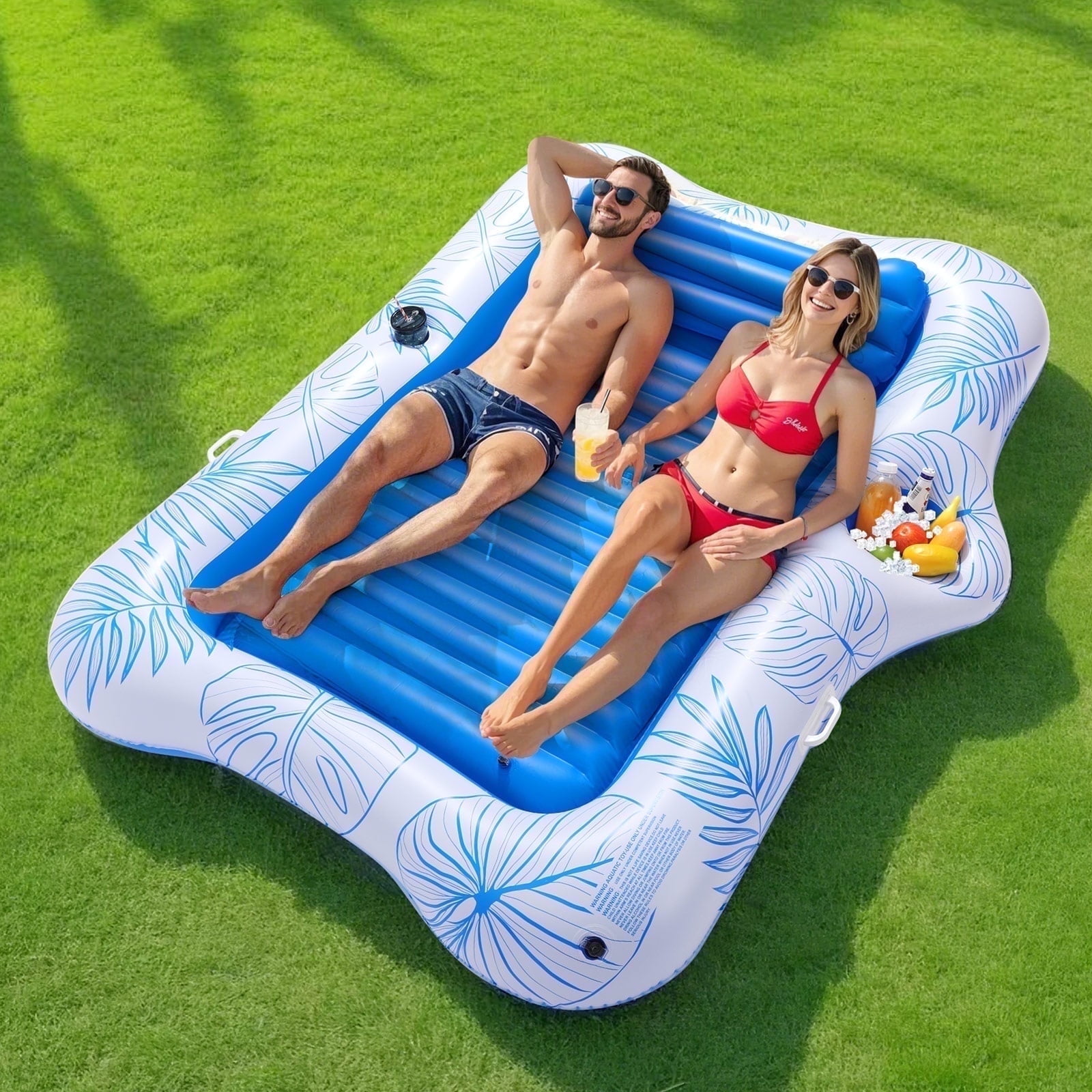 MoKo Pool Floats Adult, Large Floating Bed with Ice Bar, Tanning Bed Pool Raft Inflatable ...