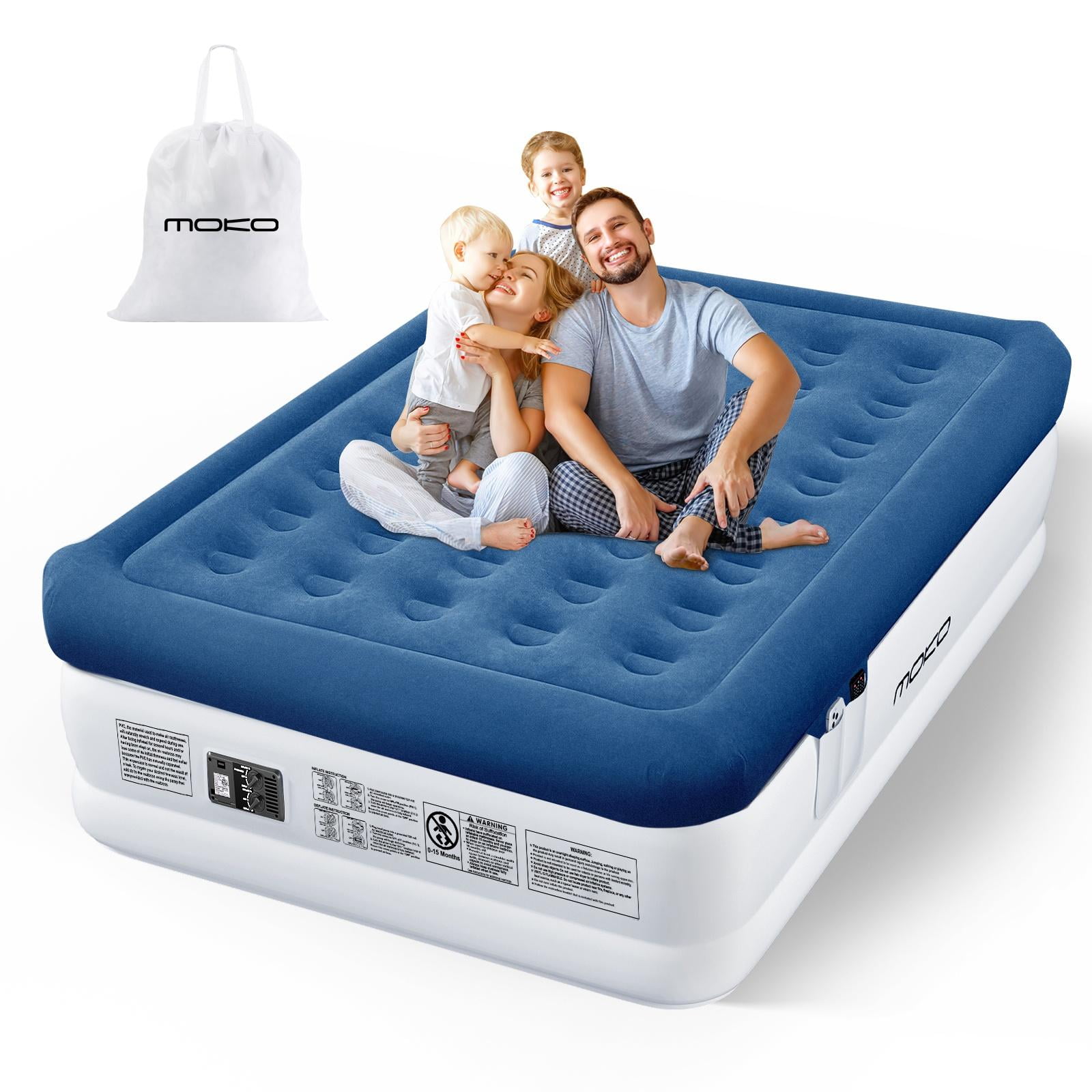 MoKo Air Mattress Queen with Built in Pump, 18'' Luxury Inflatable ...