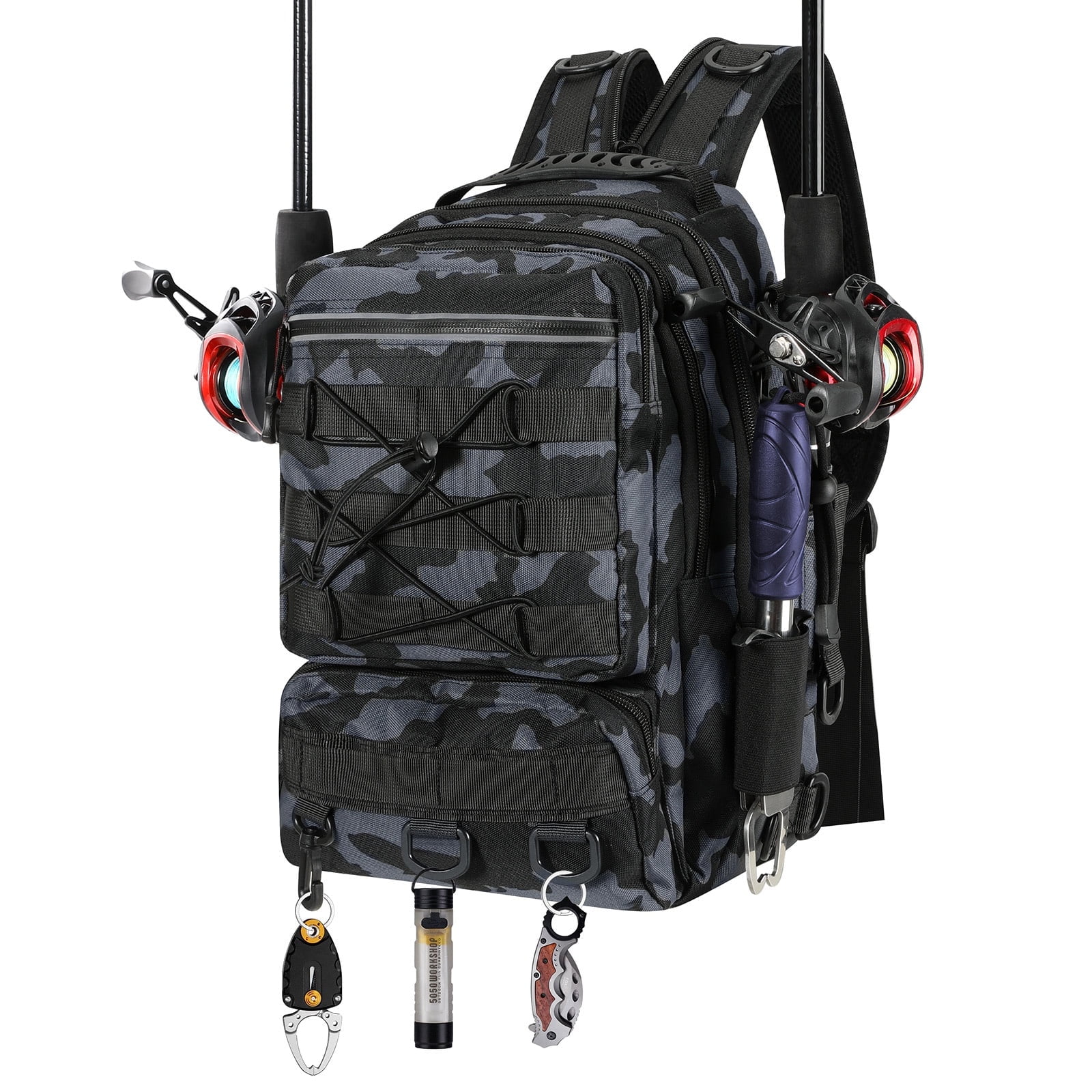 MoKo Fishing Backpack, Waterproof Nylon Bag with Rod Holder, Tackle ...
