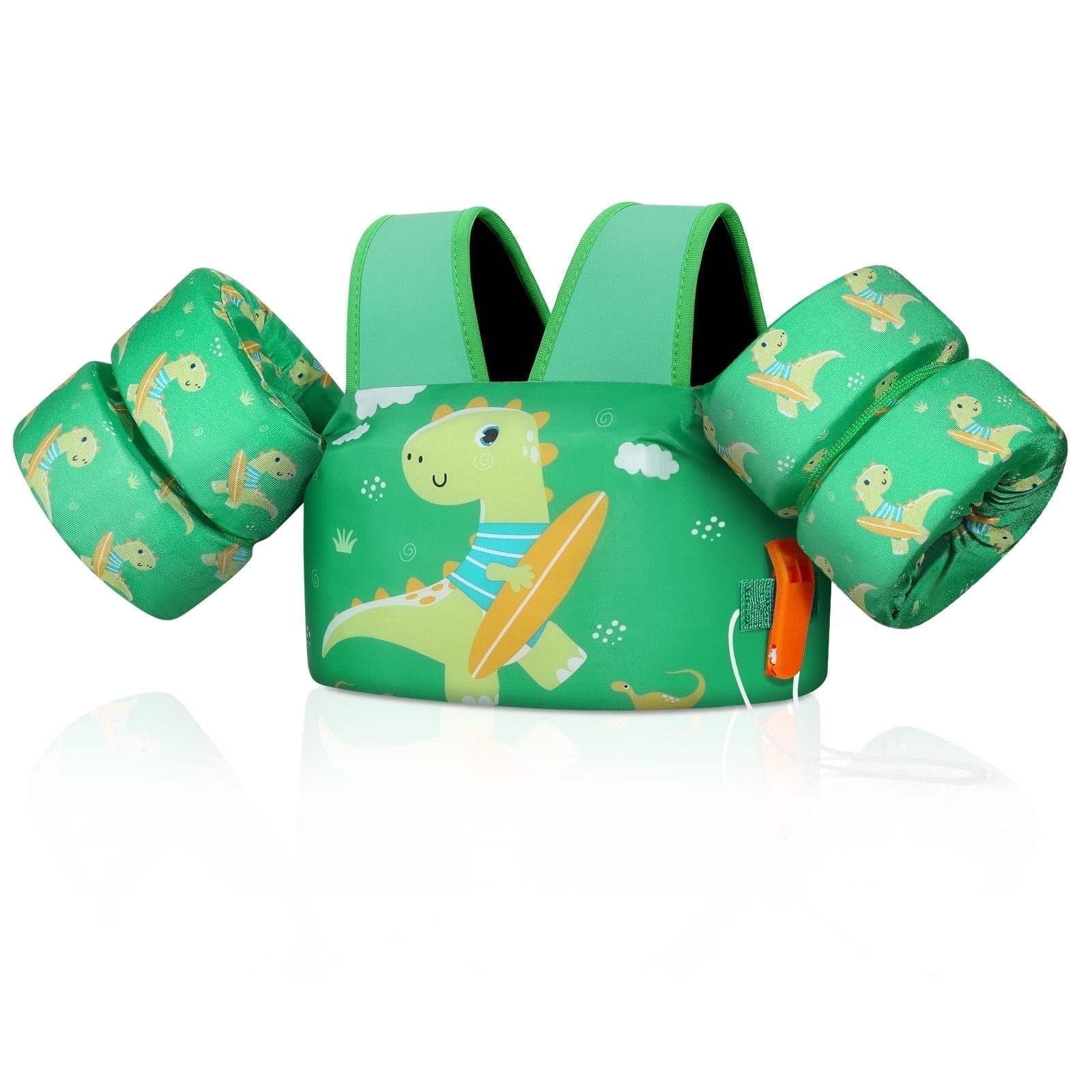 MoKo Kids Floaties Vest, 25-60 lbs, Green Dinosaur, Swim Training Gear ...