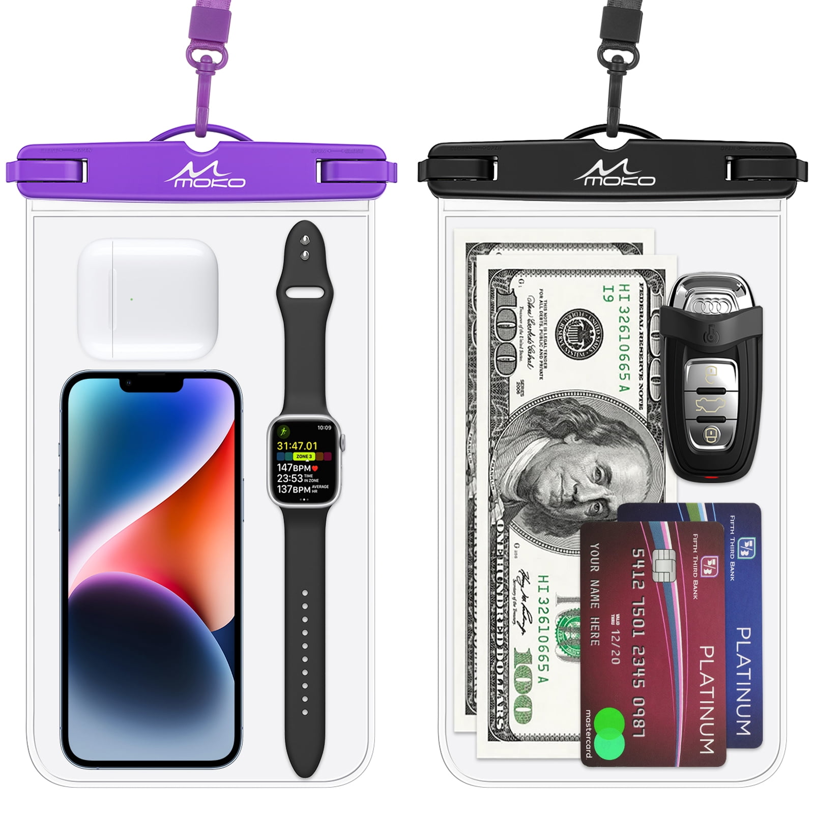 MoKo Large Waterproof Phone Pouch, 9.5" Clear Water Protector Pouch ...