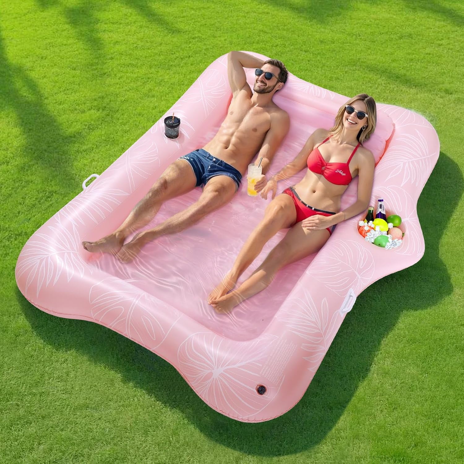 MoKo Pool Floats Adult, Large Floating Bed with Ice Bar, Tanning Bed Pool Raft Inflatable ...