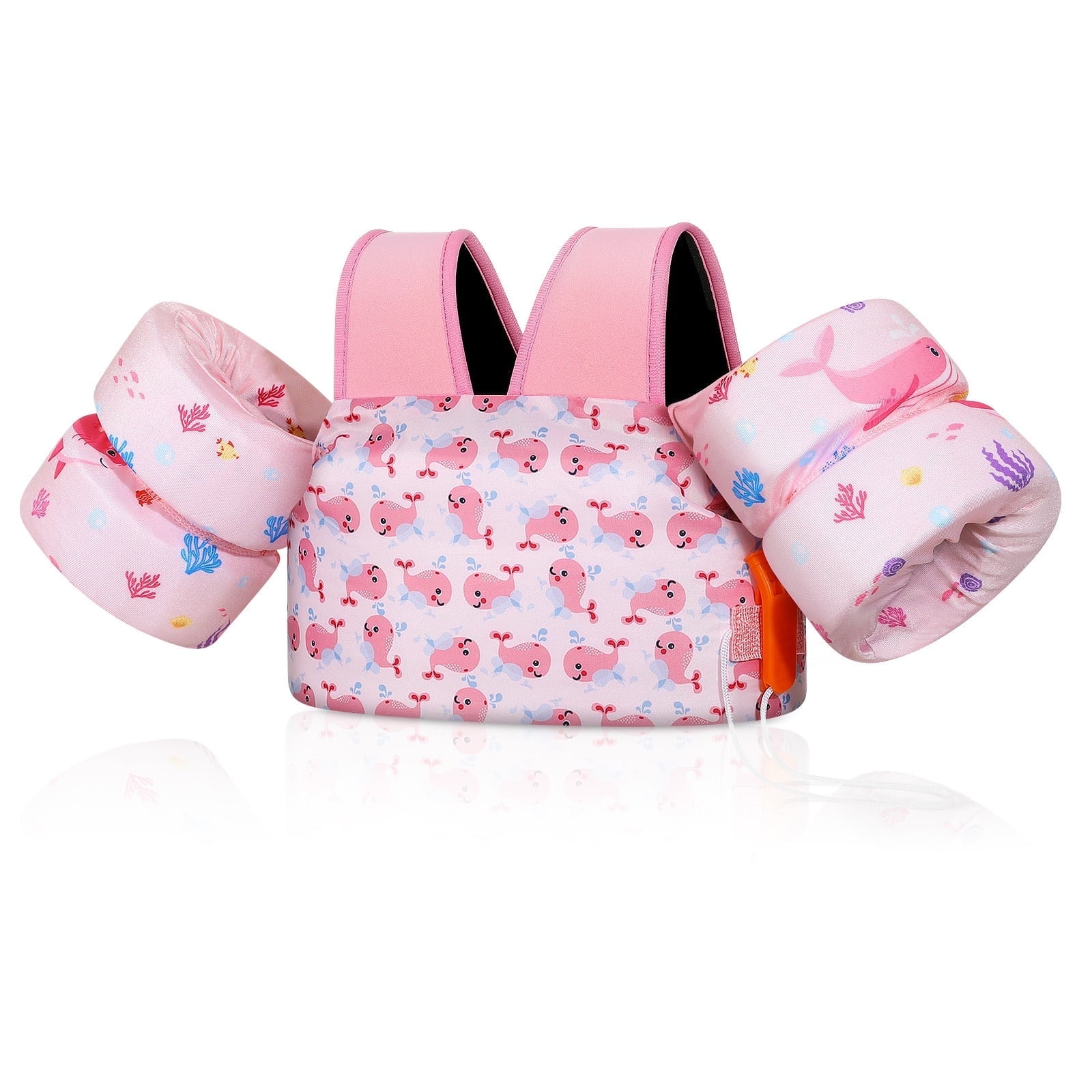 MoKo Toddler Swim Vest, Pink Whale, 25-60 lbs, Arm Floats, Adjustable ...
