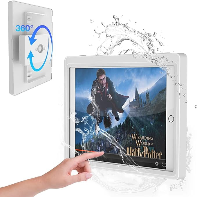 MoKo Wall Mount Shower Tablet Holder, 360 Rotation Waterproof Tablet Holder Bathroom Tablet Case ...
