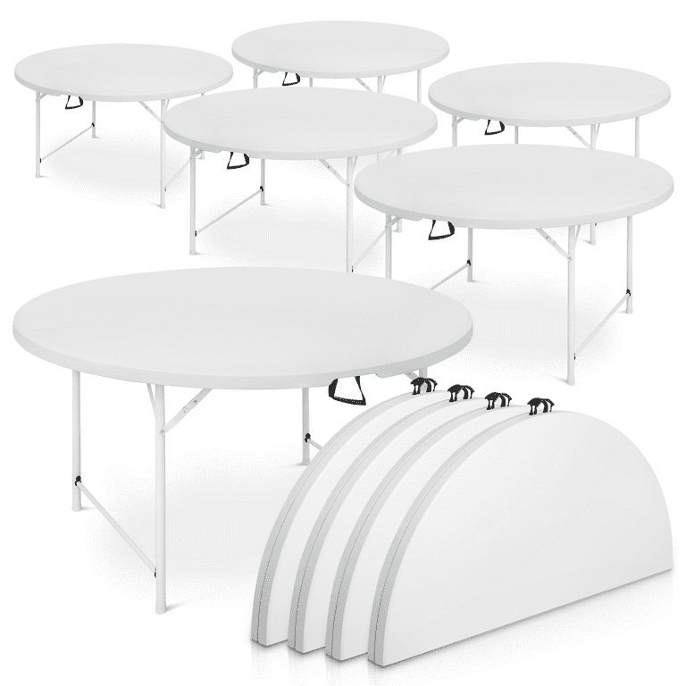 MoNiBloom 10 Pieces 5ft Folding Plastic Round Table Indoor Outdoor Card Table with Carry Handle Metal Frame for Kitchen Party Wedding White