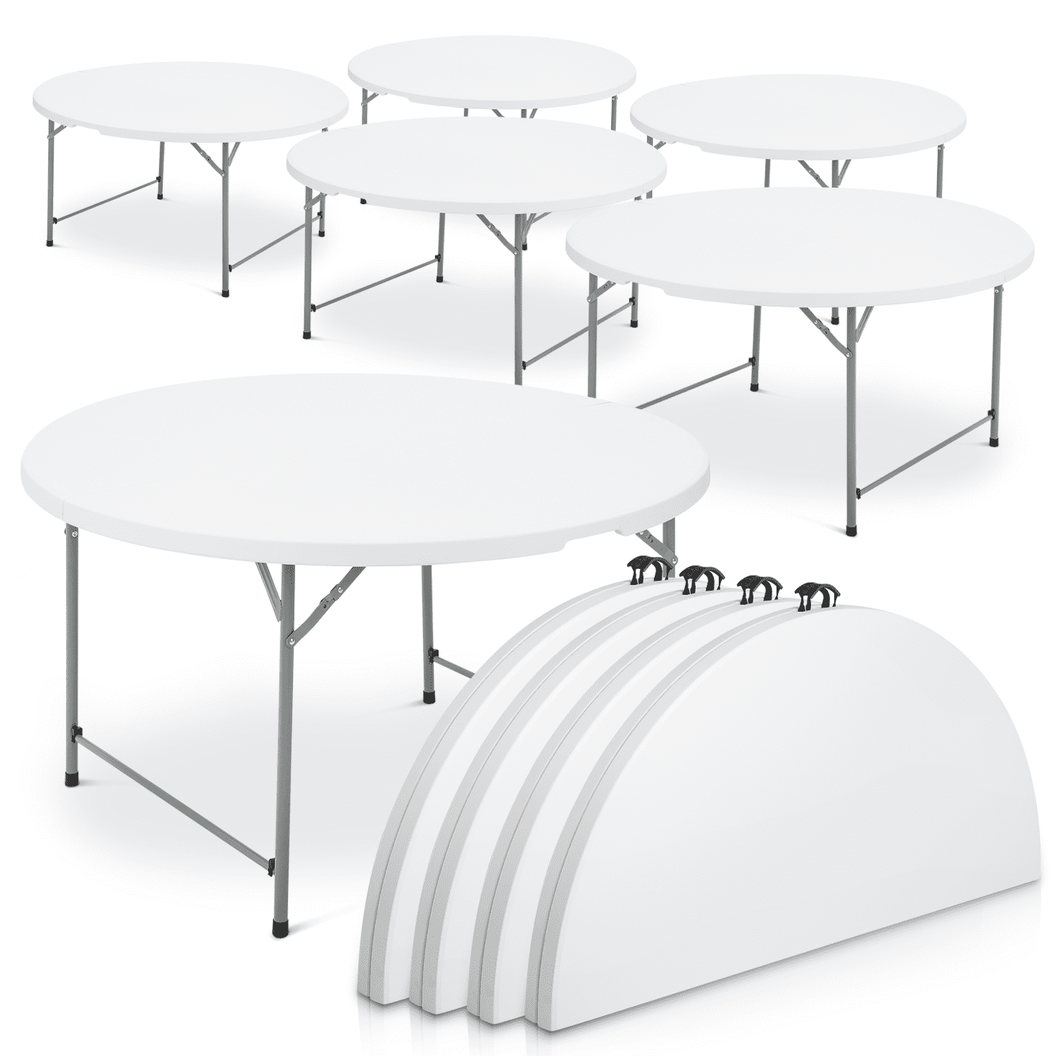 MoNiBloom 10 Pieces Heavy Duty Round Folding Table, 4.5Ft Granite White ...