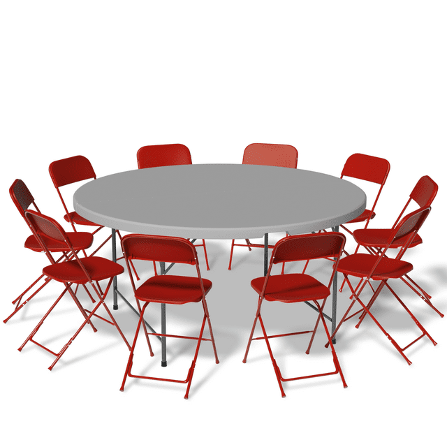 MoNiBloom 11 Pieces 4.5 Ft Gray Plastic Card Table and 10 Red Chair Set ...