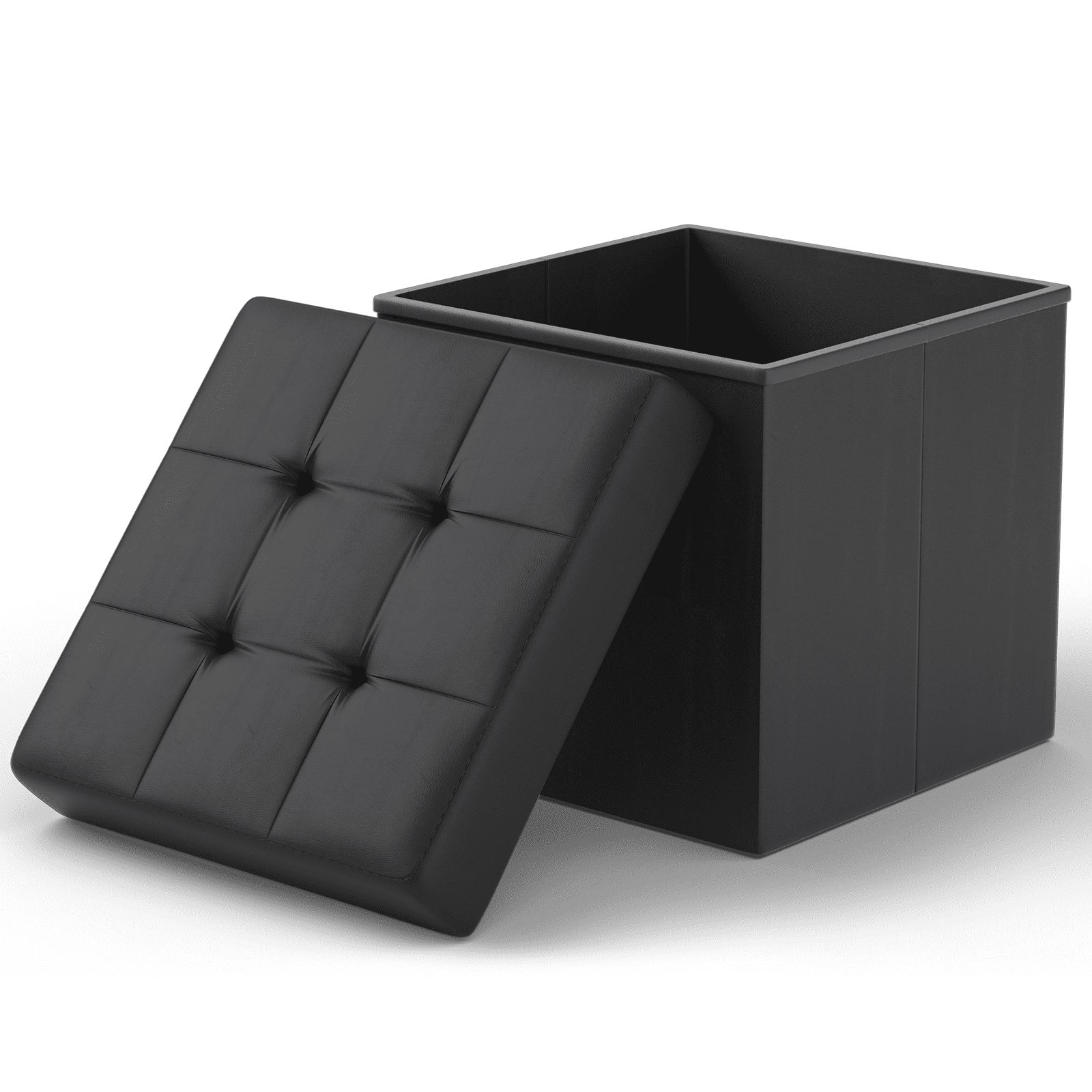 MoNiBloom 15" Cube Collapsible Ottoman with Storage, PU Leather Storage ...