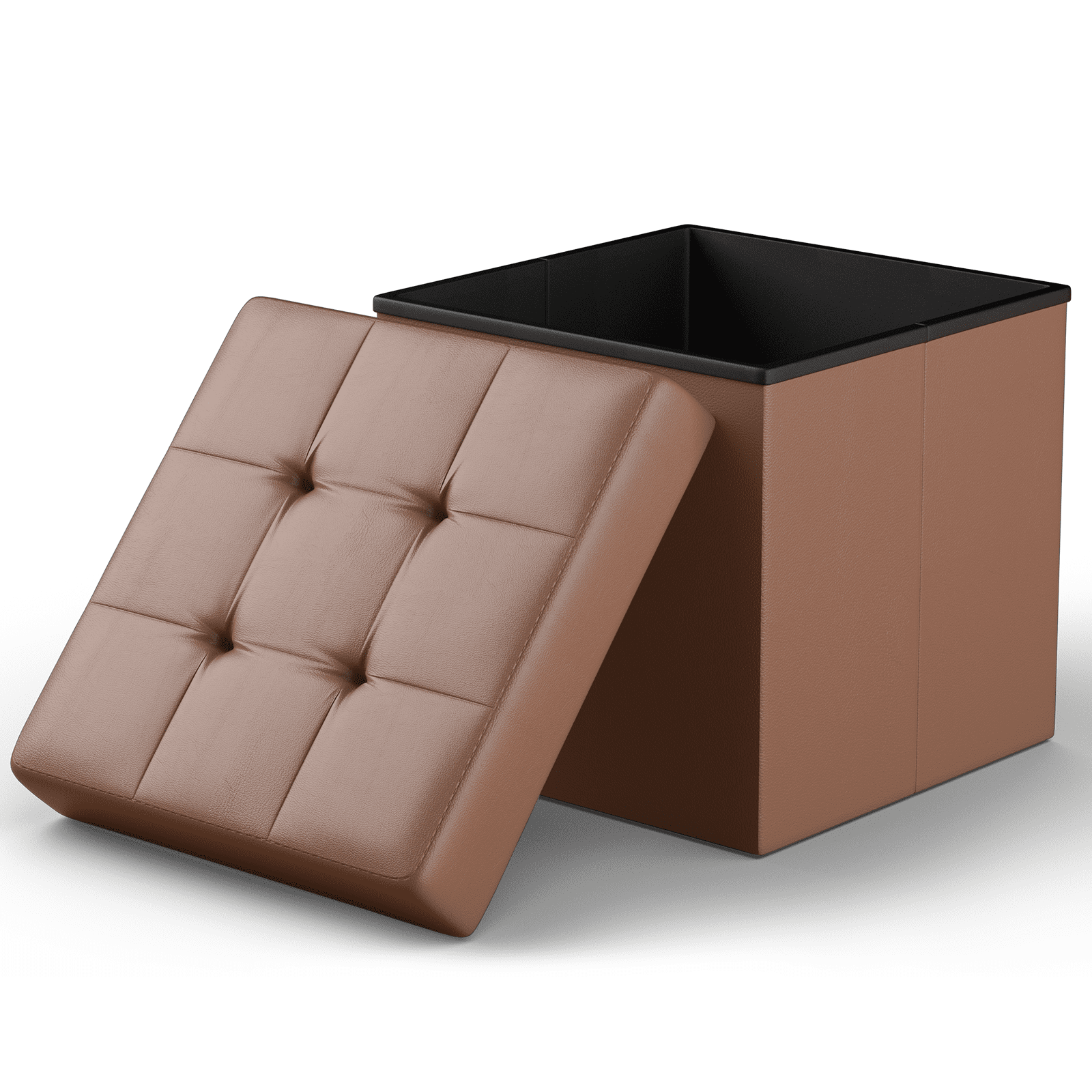 MoNiBloom 15" Cube Collapsible Ottoman with Storage, PU Leather Storage ...