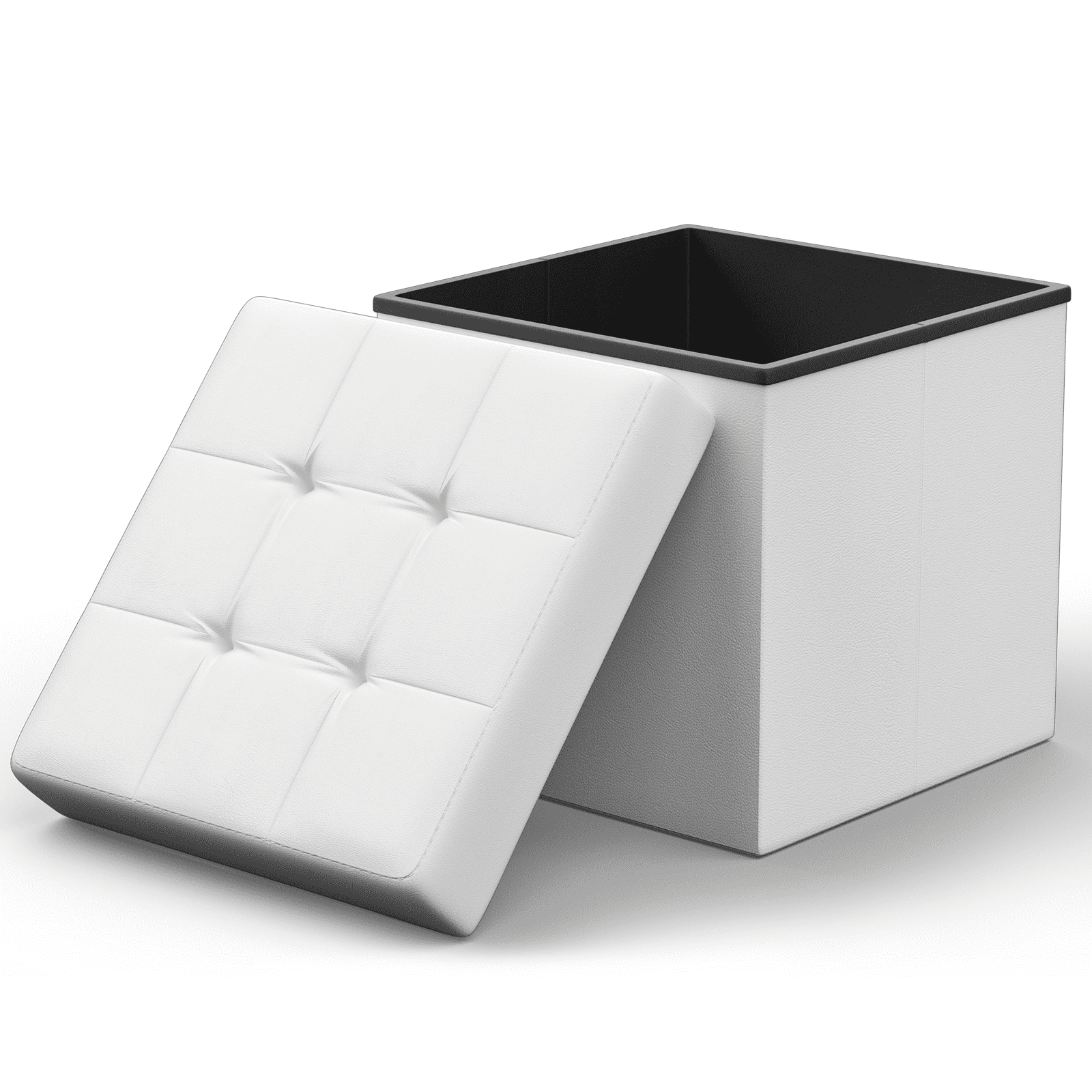 MoNiBloom 15" Cube Collapsible Ottoman with Storage, PU Leather Storage ...