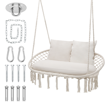 Costway Swing Chair Hand-Woven Rope Hanging Chair with Thick Cushion ...