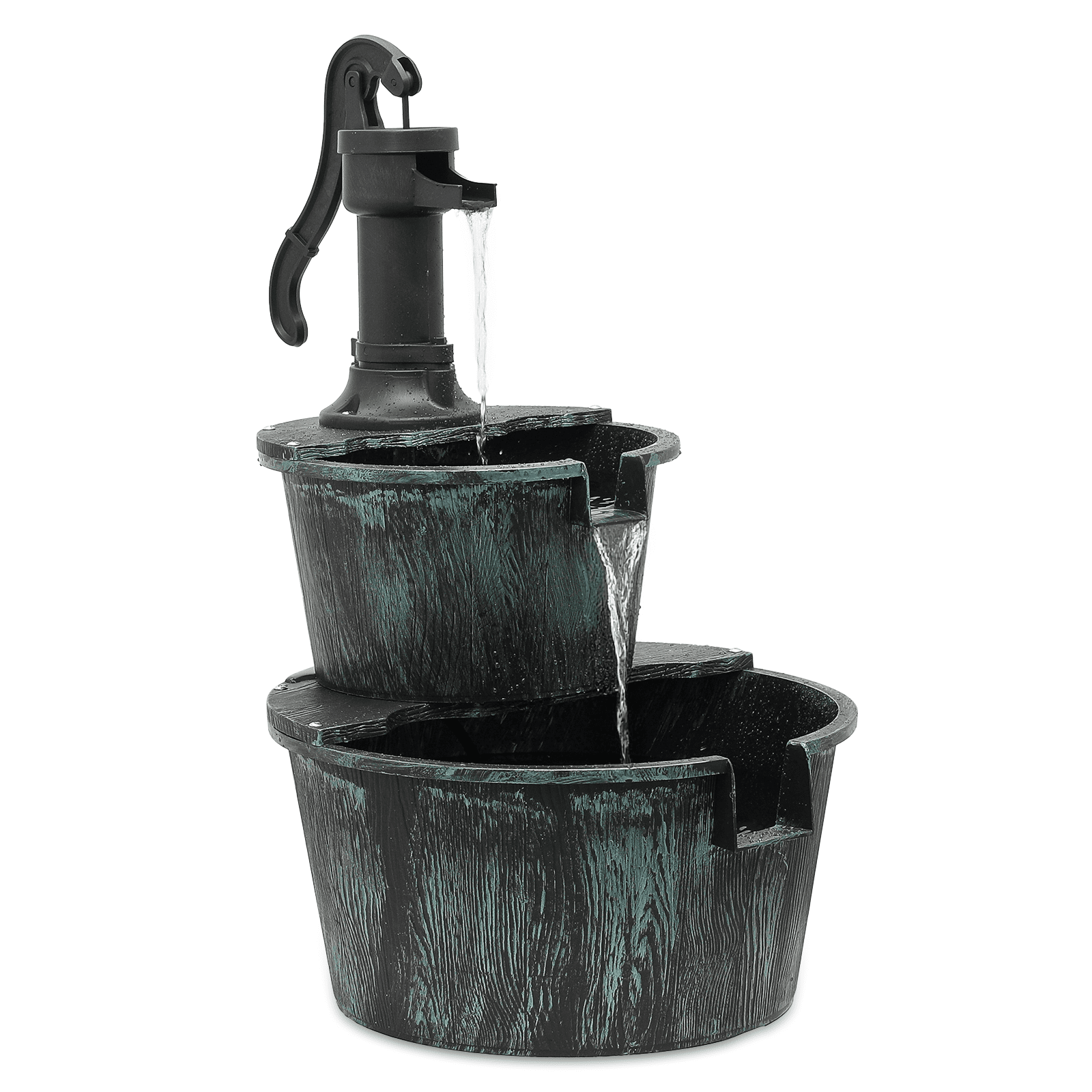 MoNiBloom 2 Tier Barrel Waterfall Fountain for Backyard, Yard, Outside ...