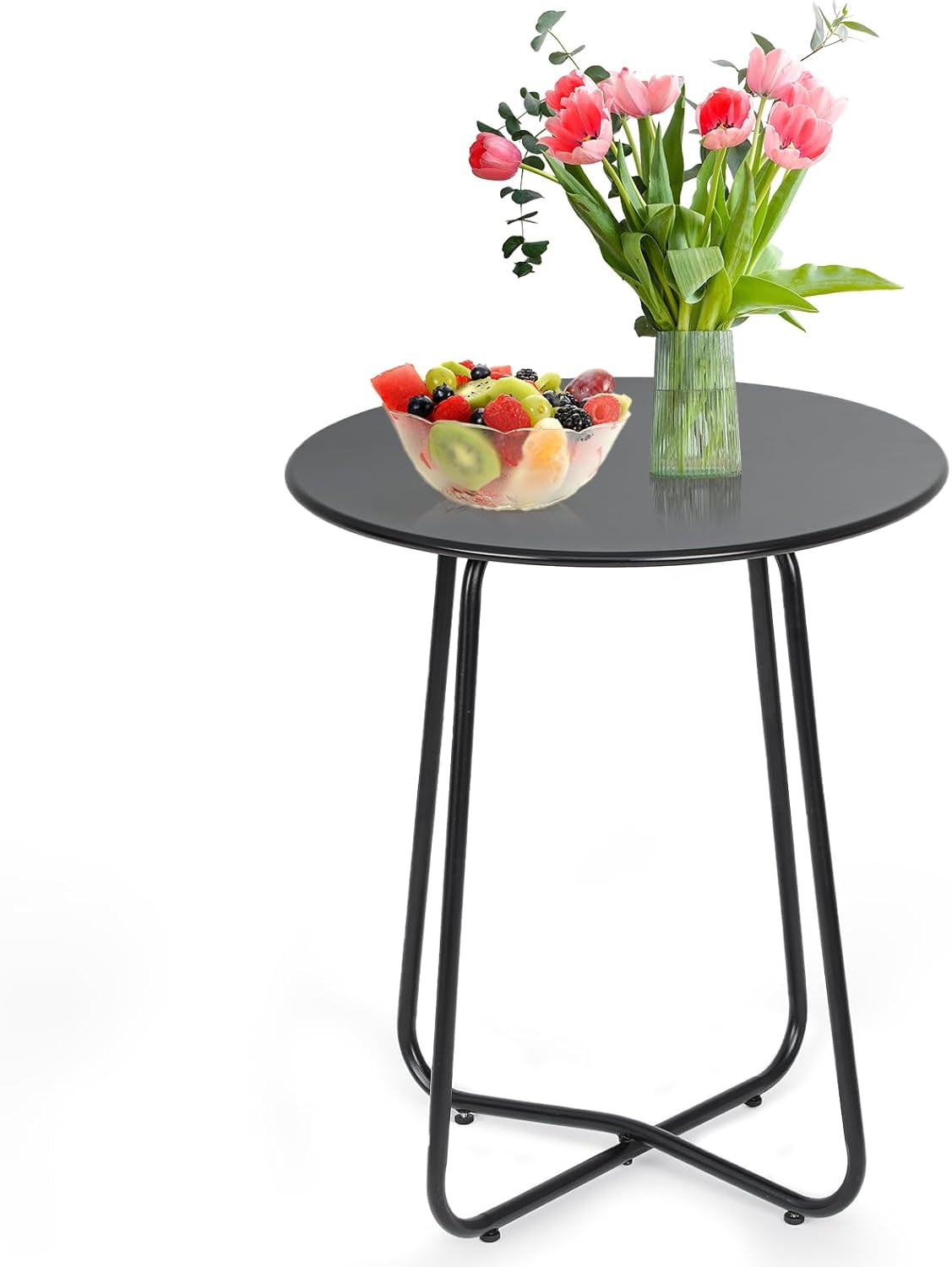MoNiBloom 24-Inch Black Outdoor Patio Side Table, Indoor Small Round ...